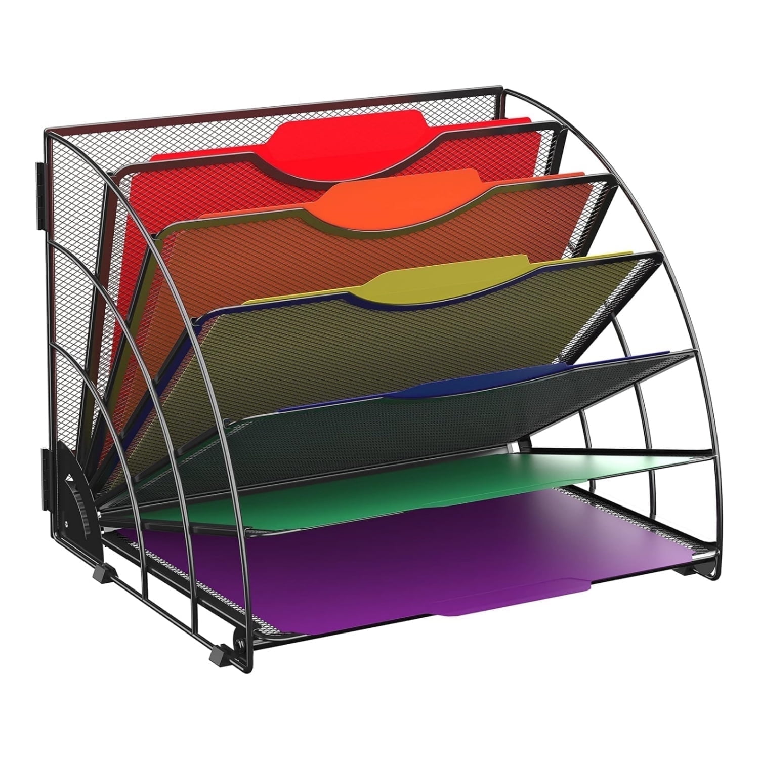 INTIGE 6 Compartment Desktop Organizer, Metal Fan Shaped Desk Organizer ...