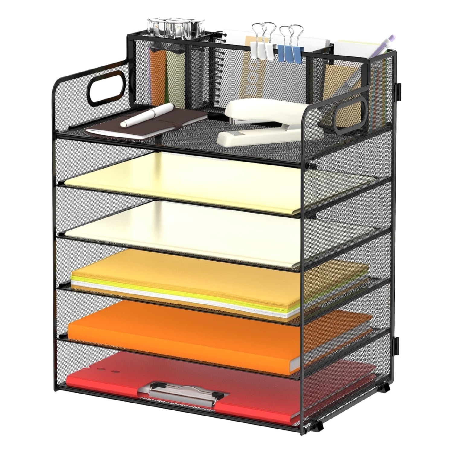 INTIGE 6-Tier Metal Desk Organizer, File Organizer with 3 Pen Holders ...