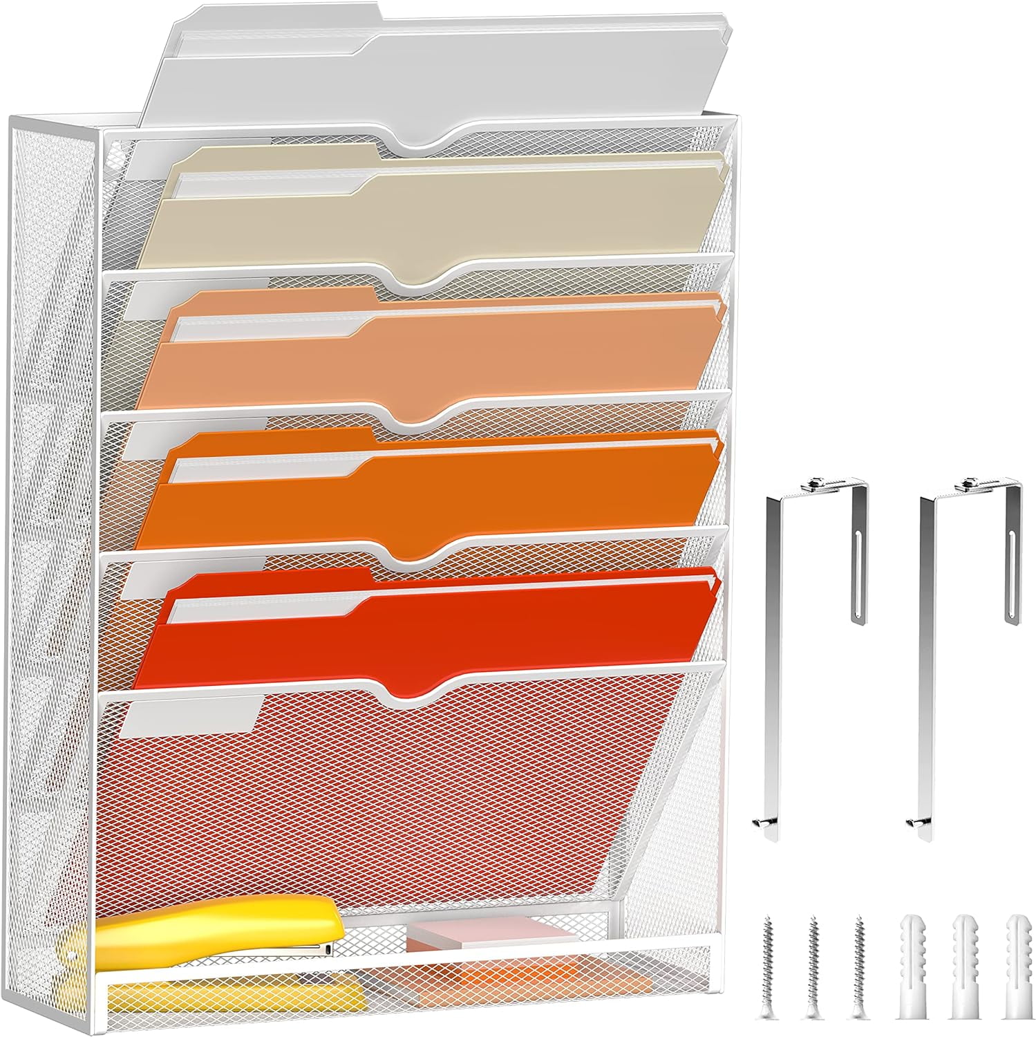 INTIGE 6-Tier Desk Organizer, Wall Mount, Letter Folder, Magazine Mesh ...