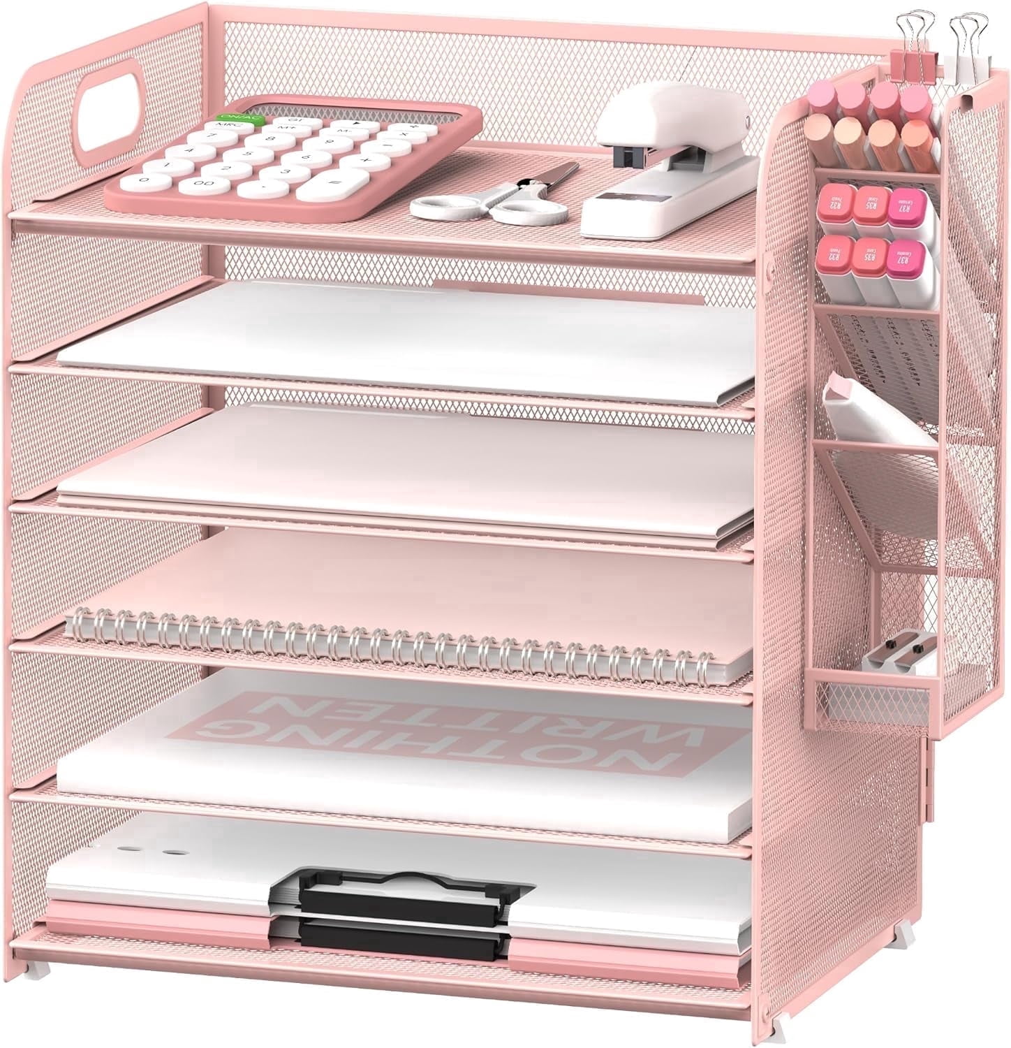 INTIGE 6 Tier Metal File Organizer with 4 Pen Holders and Handle, Desk ...