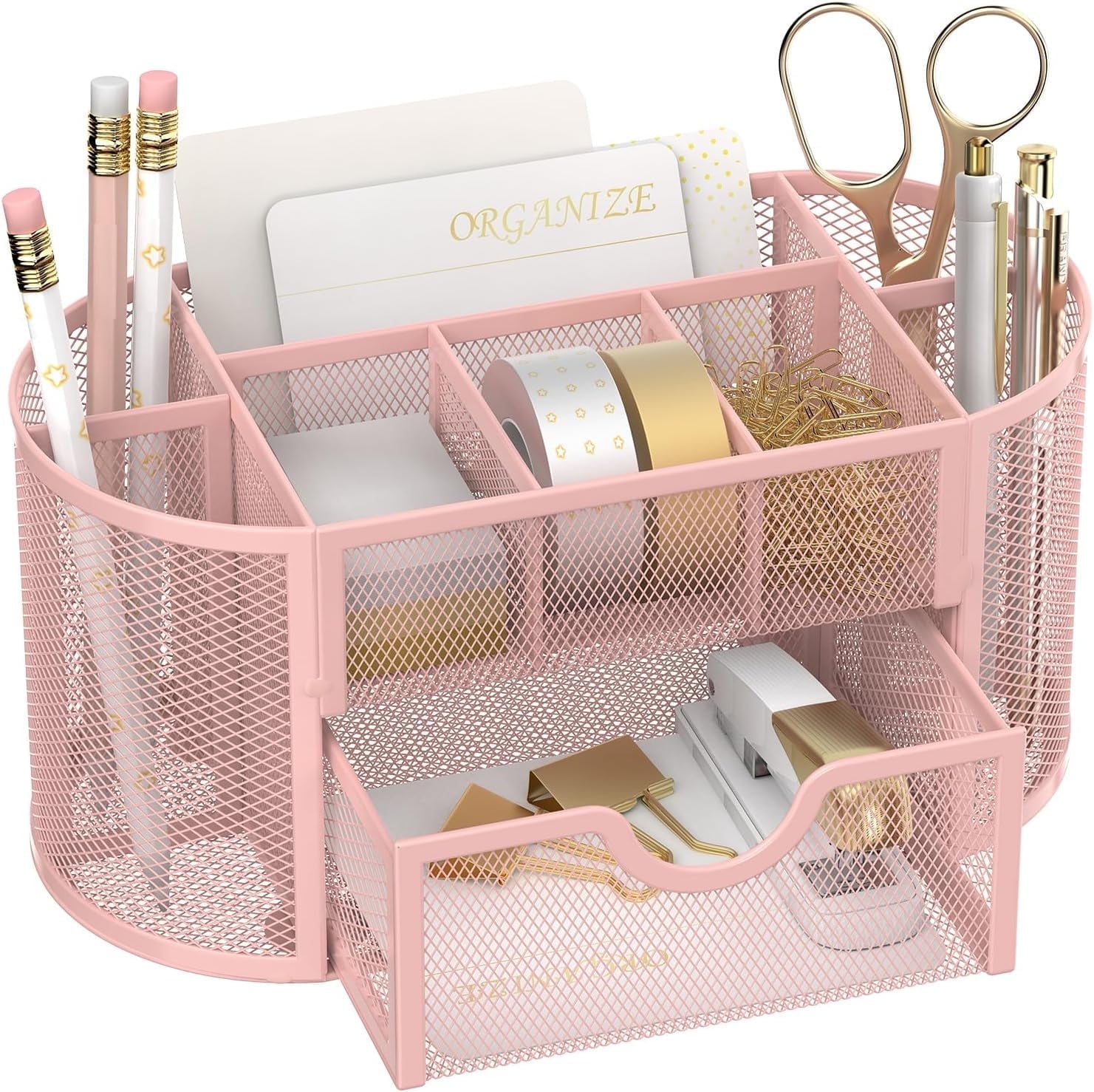 INTIGE 9 Compartments Metal Mesh Makeup Organizer, Small Desk Organizer ...