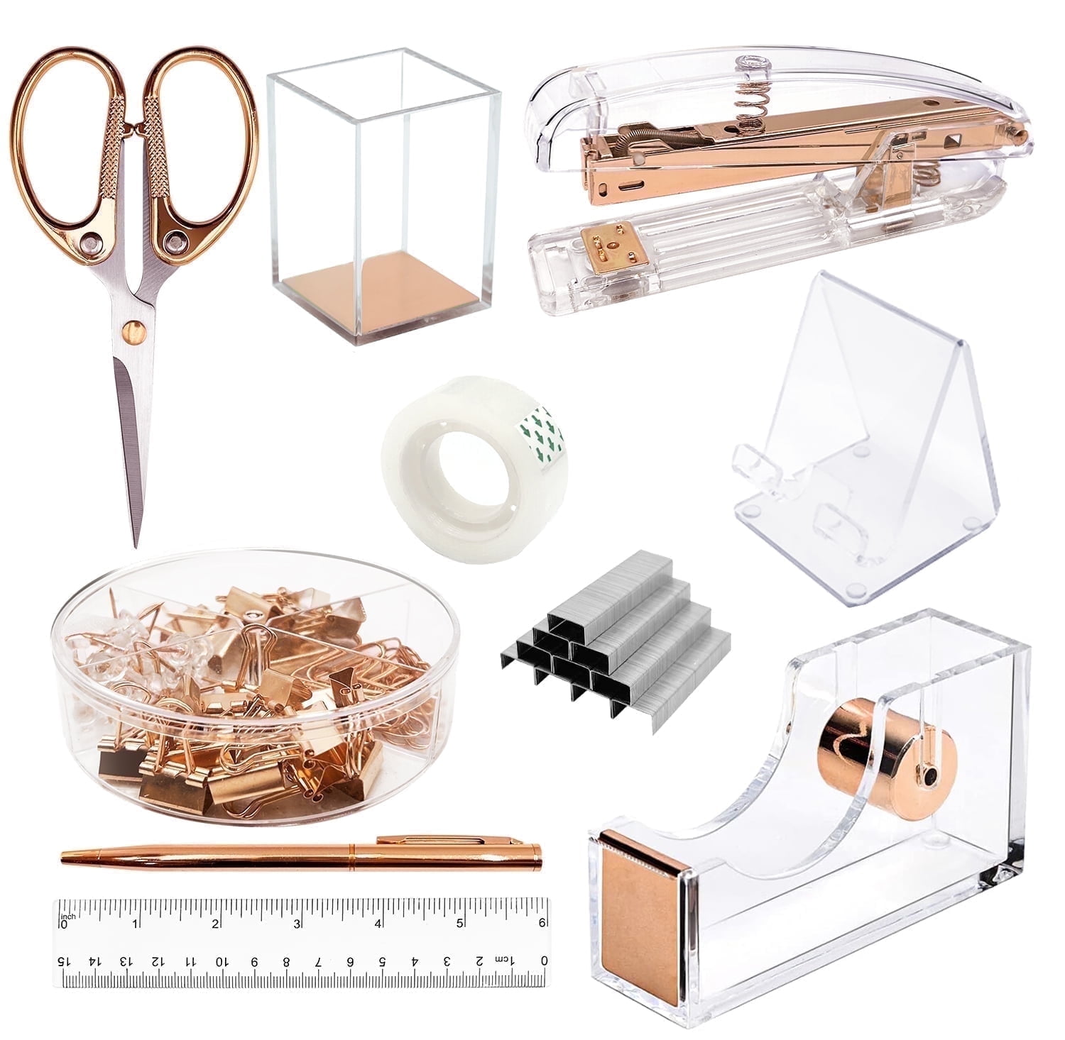 INTIGE Acrylic Desk Kit Stationery with Stapler, Staple Remover, and ...
