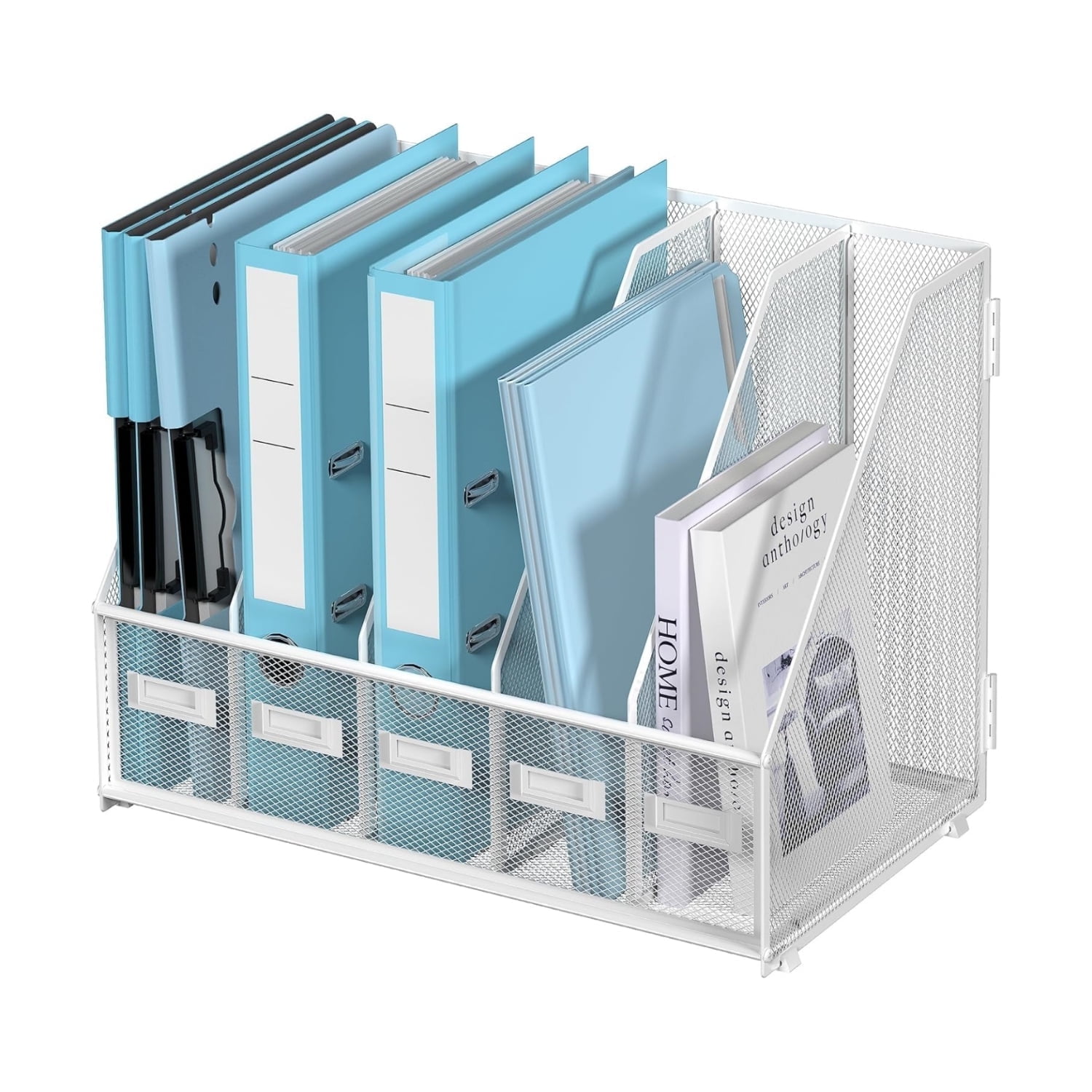 INTIGE Metal Desk File Organizer with 5 Vertical Compartments, Paper ...