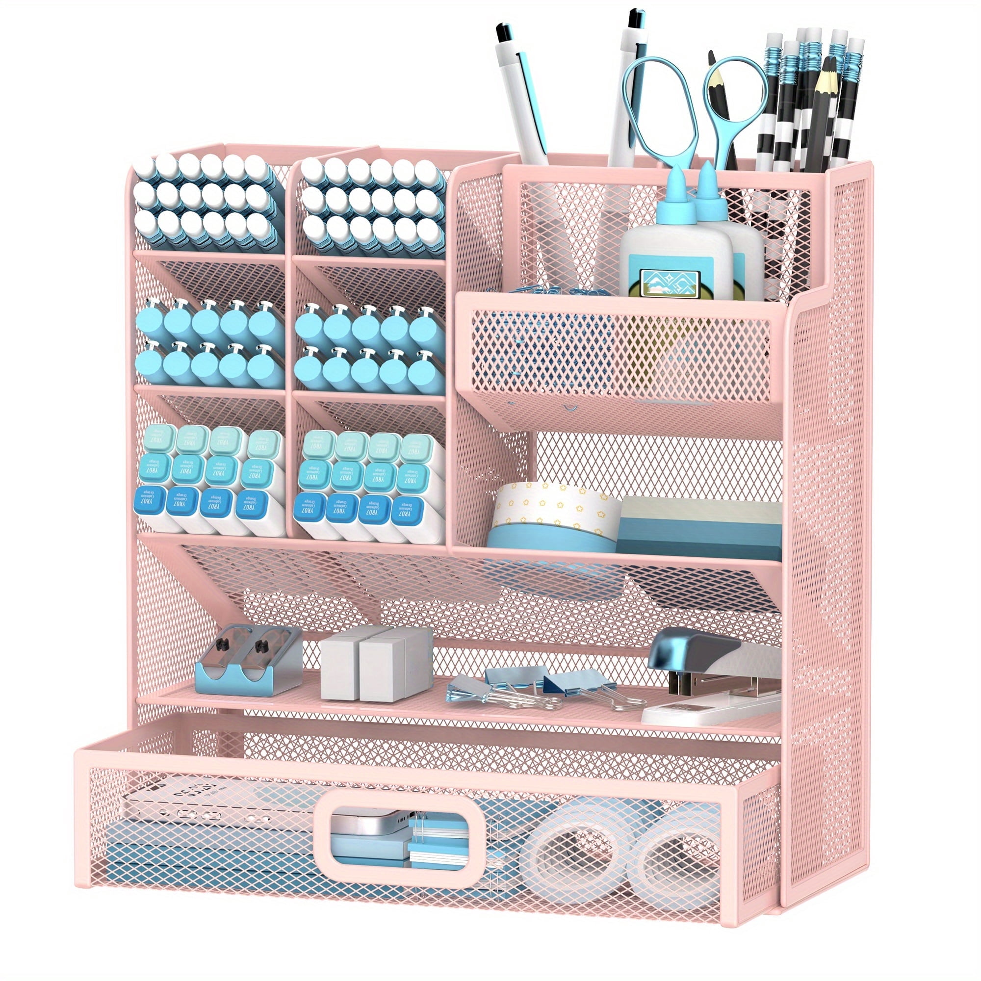 INTIGE Desktop Organizer with Drawer, Multifunctional Mesh Pen Holders ...
