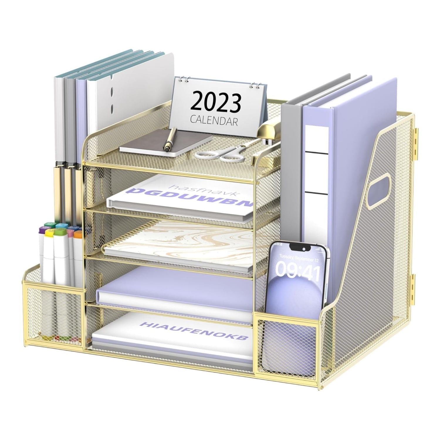 INTIGE Mesh Desk Organizer with File Holder, 5-Tier Paper Letter Tray ...