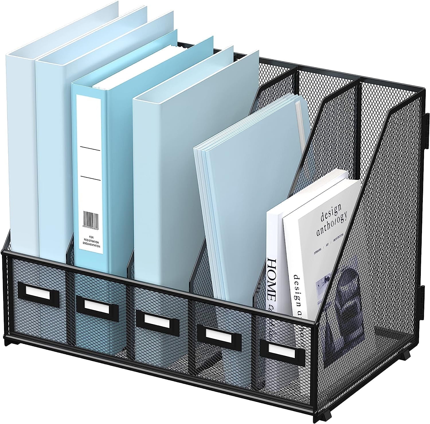 INTIGE Metal Desk File Organizers with 5 Vertical Compartments for ...