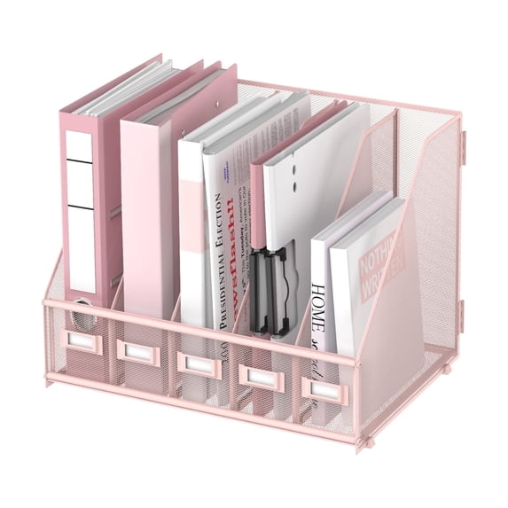 INTIGE, Metal Mesh Desk File Organizer, 5 Vertical Compartments, Pink ...