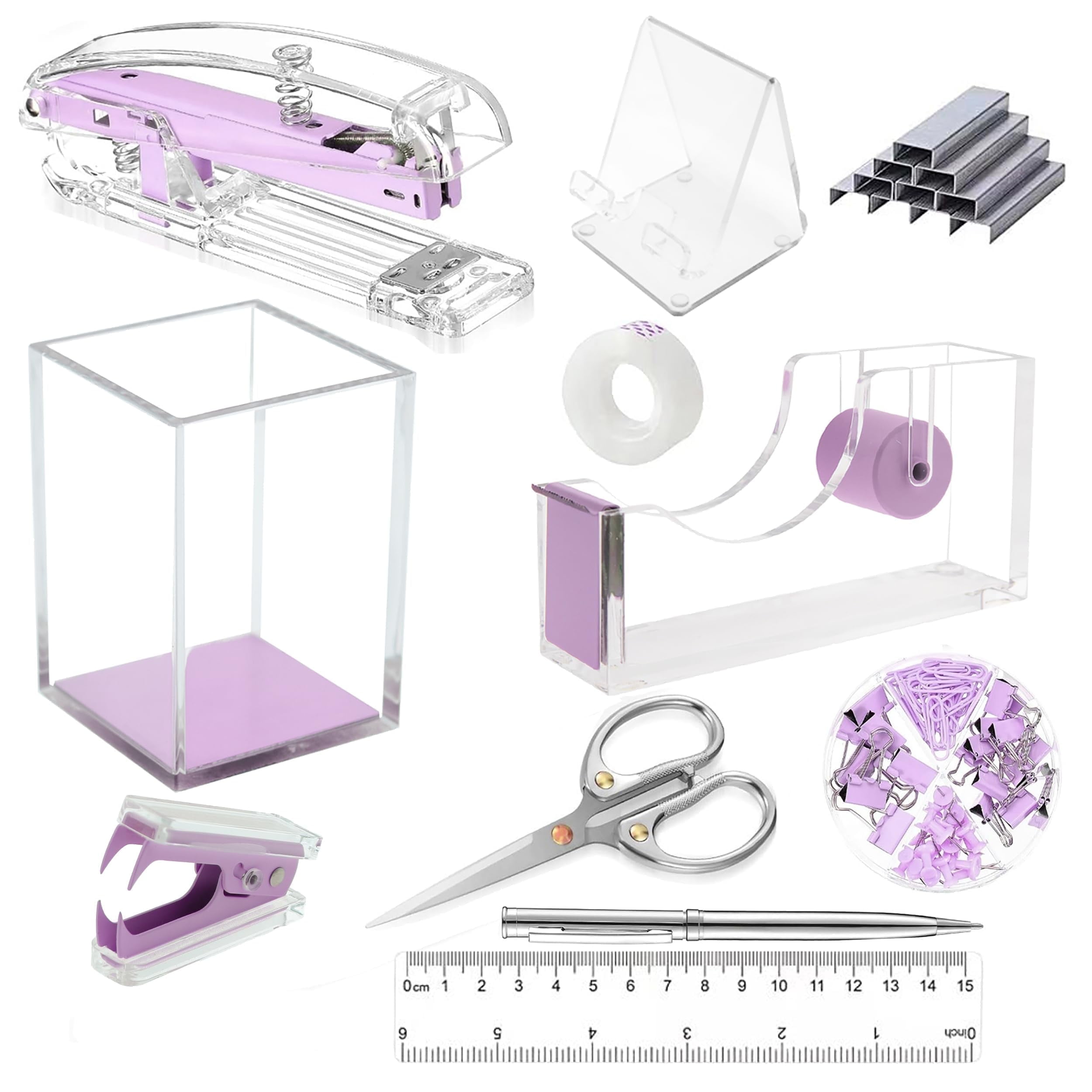 INTIGE Office Supplies Set, Acrylic Desk Kit with Stapler, Staple ...