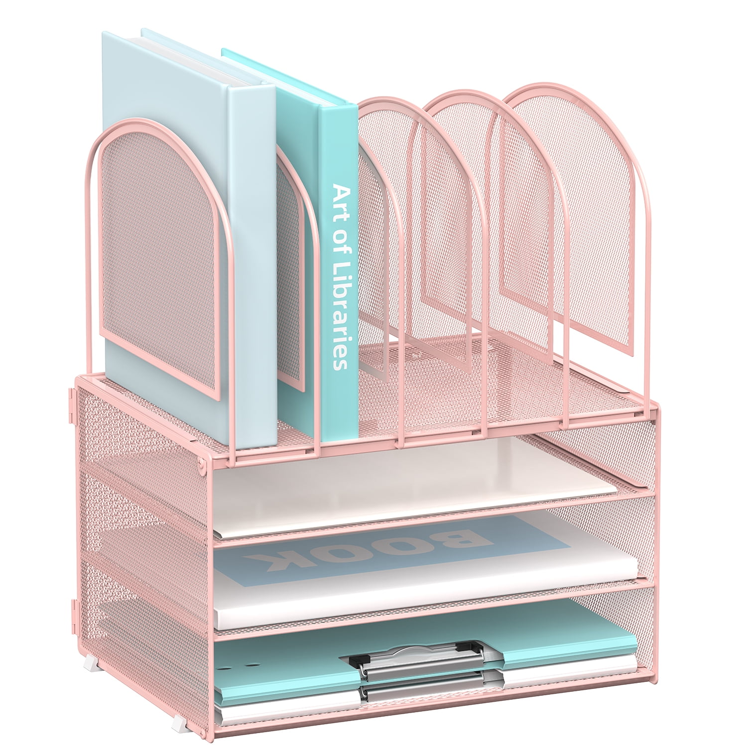 INTIGE Paper Desk Organizer, 3-Tier Letter Tray with 5 Vertical File ...