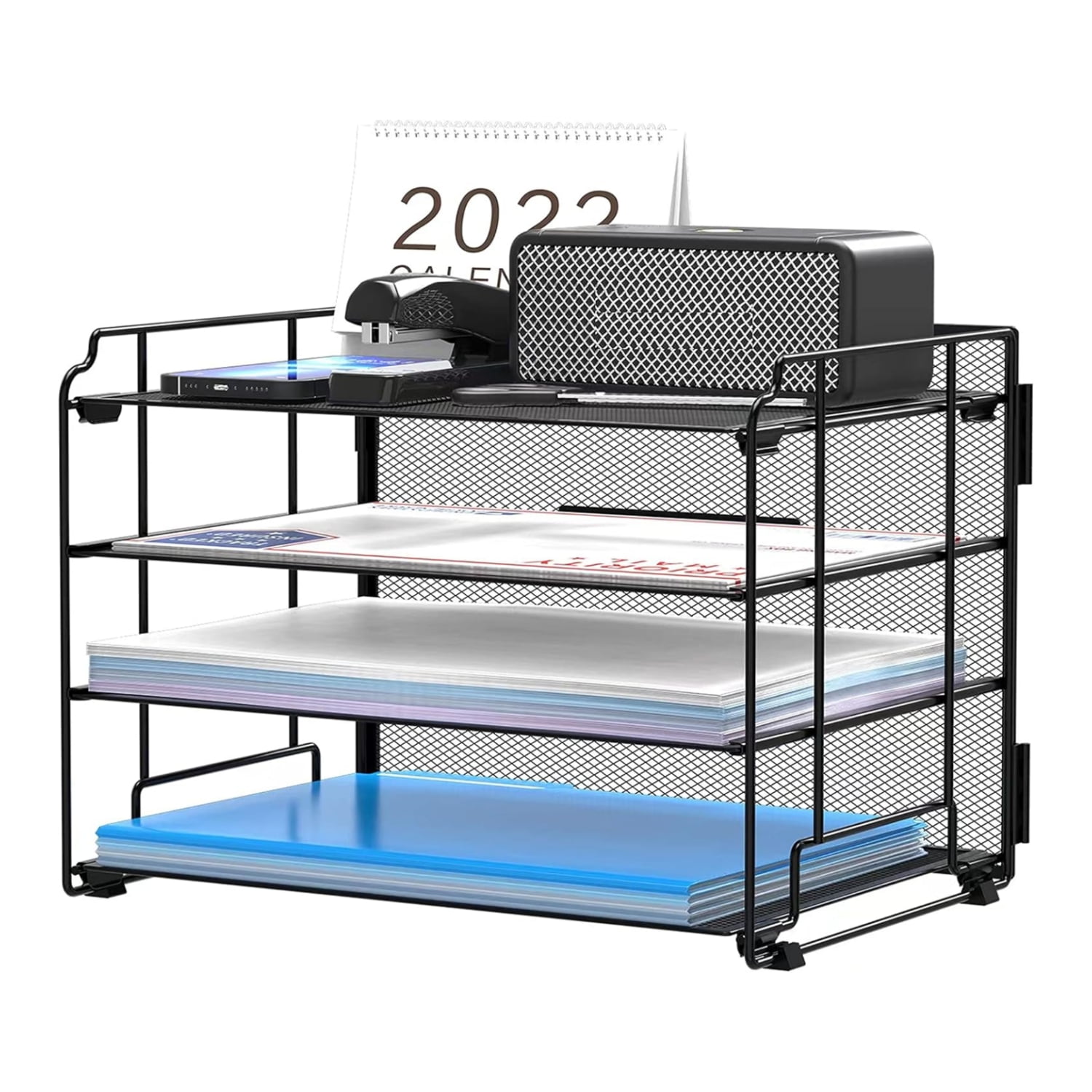 INTIGE 4-Tier Desk Organizer, Metal Paper Organizer with Handle ...