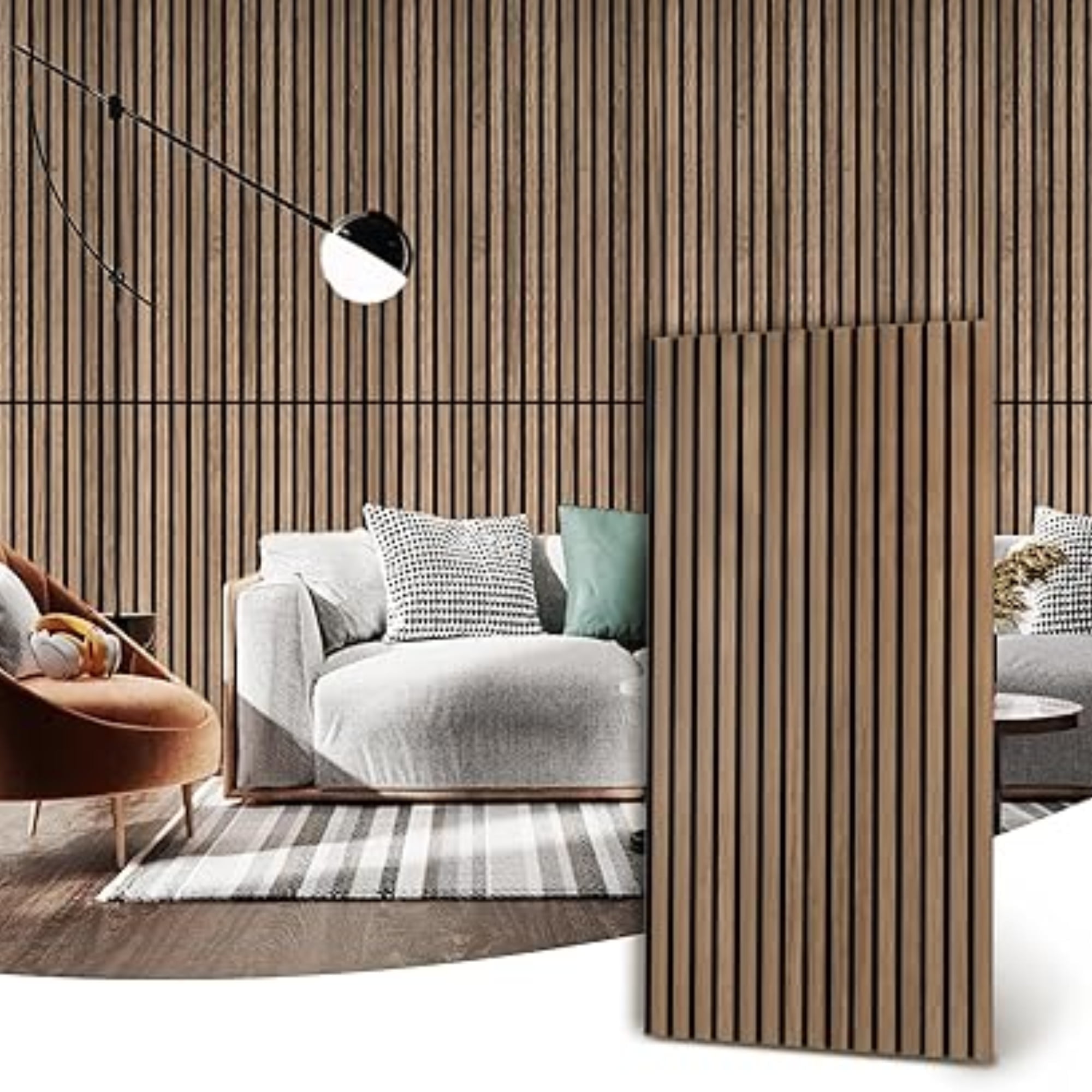 INTIGE Wood Slat Wall Soundproof Panels, 4 Pieces, 25 x 48 inch, 3D ...