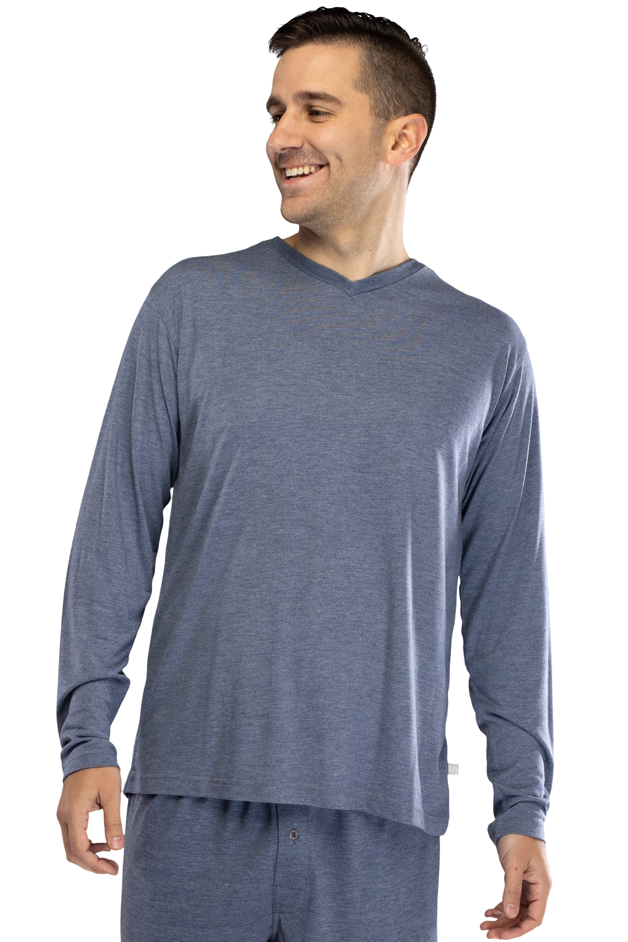 INTIMO Men's Knit Long-Sleeve V-Neck Pajama Lounge Shirt Short-Sleeve ...