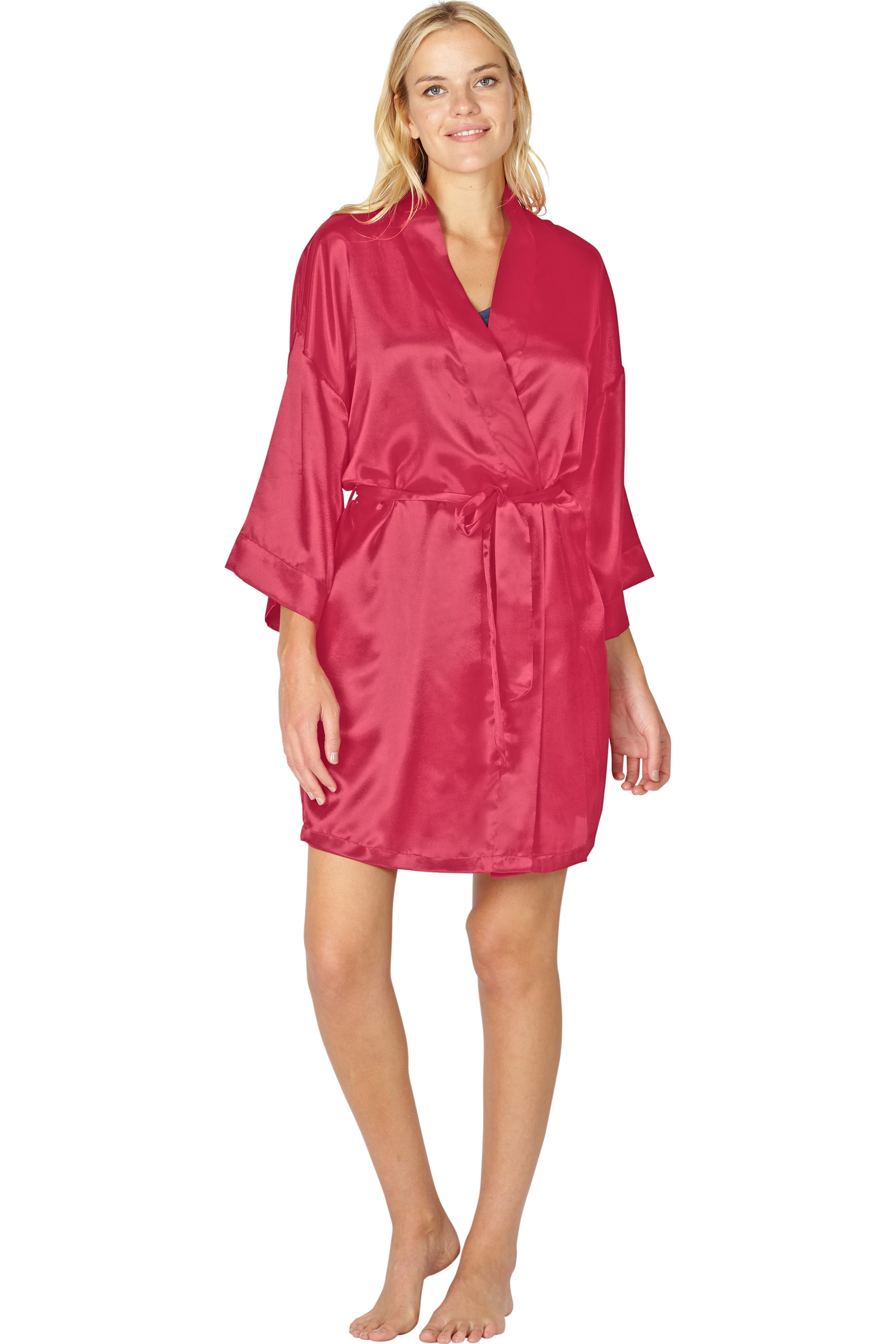 INTIMO Women's Knee Length Satin Robe with Tie Sleepwear - Walmart.com