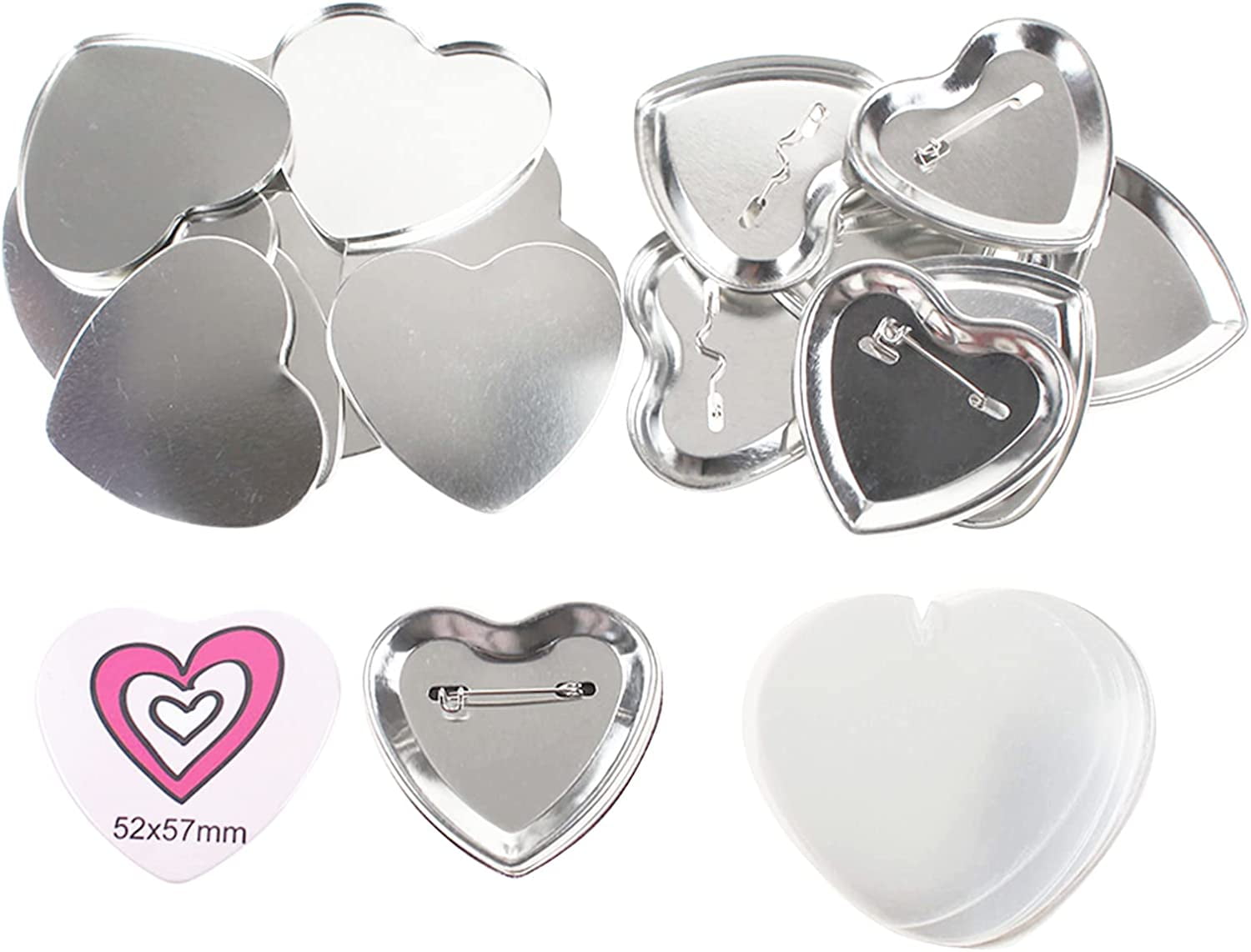 INTSUPERMAI 100 Sets Heart-shaped Button Parts Blank Pin Back Button ...