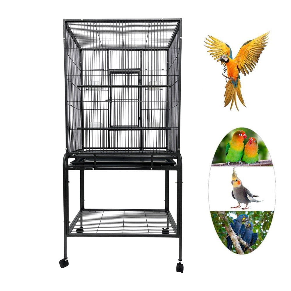 INTSUPERMAI Black Metal Birdcages Parrot Cage with 4 Feeders - Walmart.com