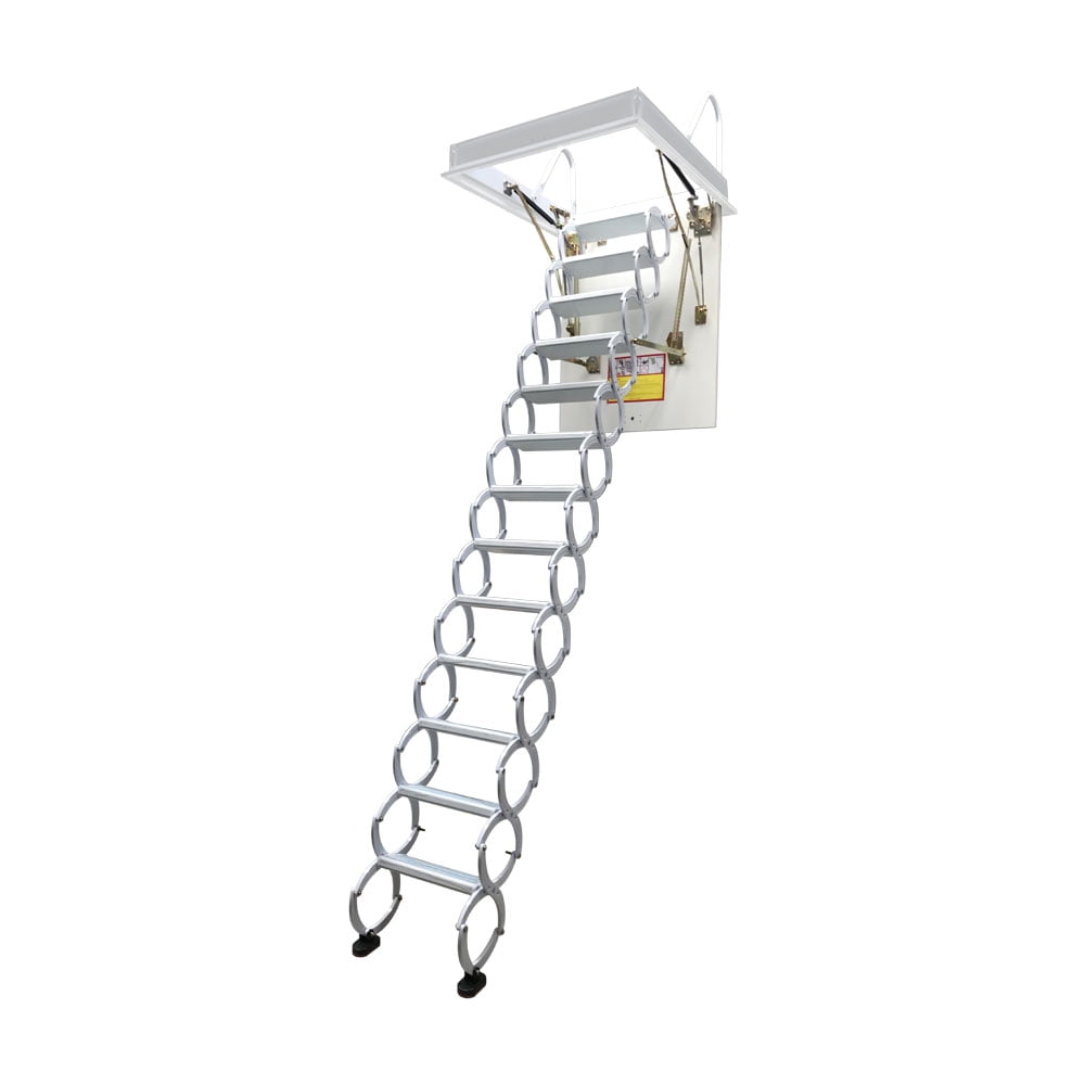 INTSUPERMAI Ceiling Mounted Hidden Telescopic Ladder Stairs White 13 ...