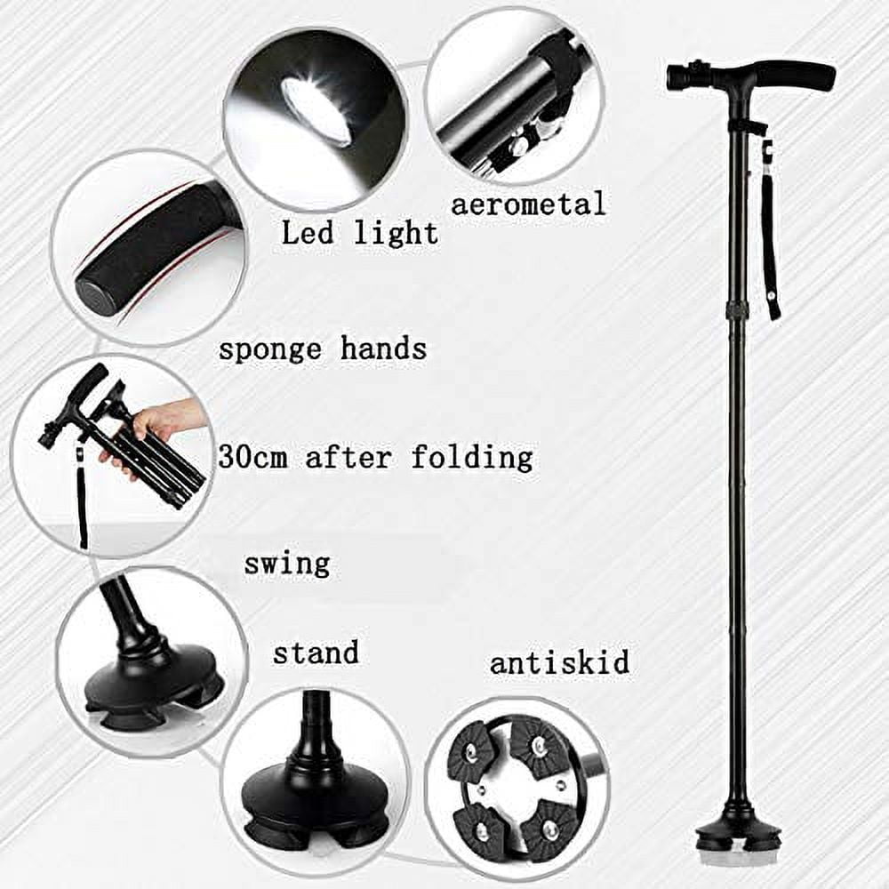 INTSUPERMAI Magic Cane, Folding LED Safety Walking Stick with 4 Head ...