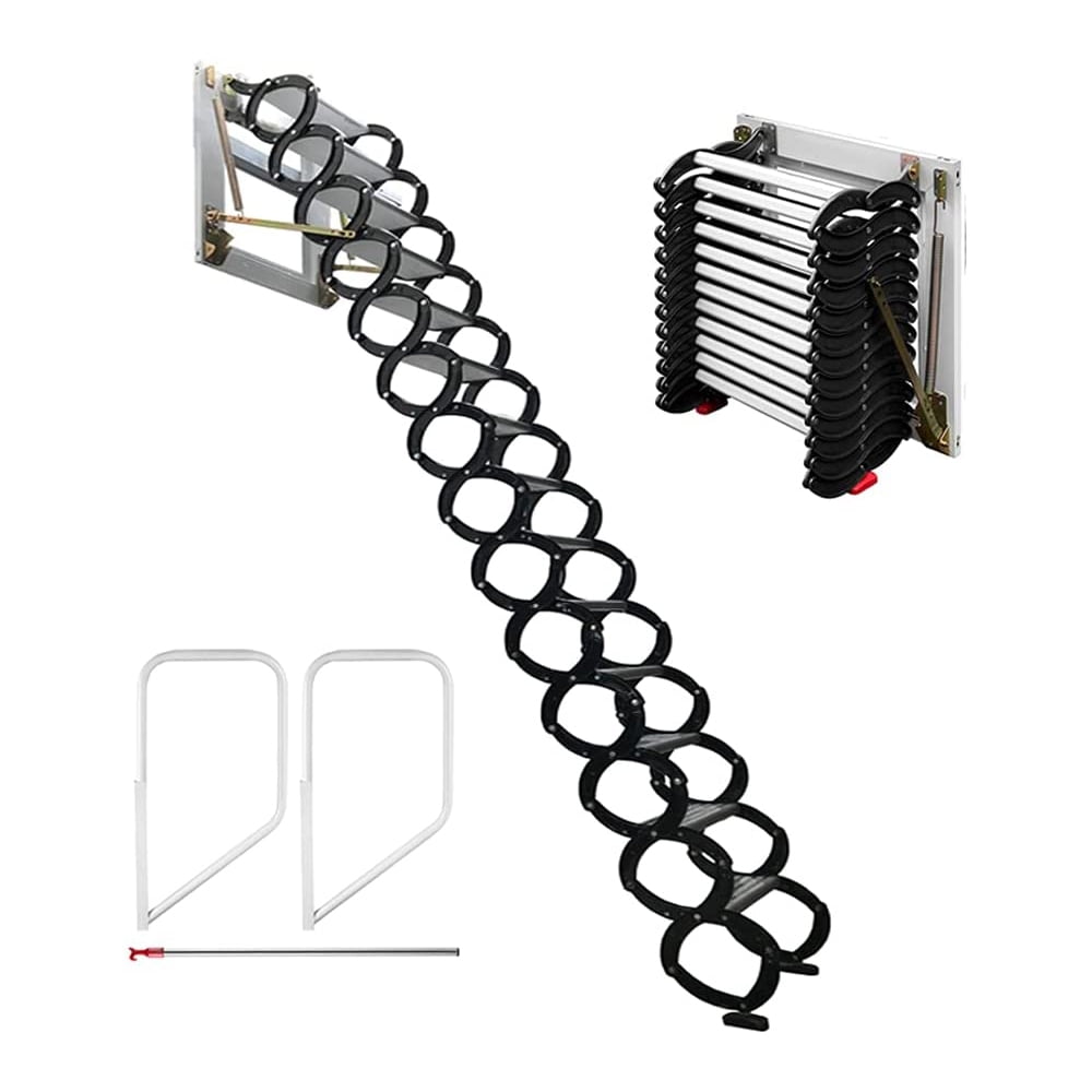 INTSUPERMAI Wall Mounted Attic Folding Ladder Extension Stairs 12 Steps ...