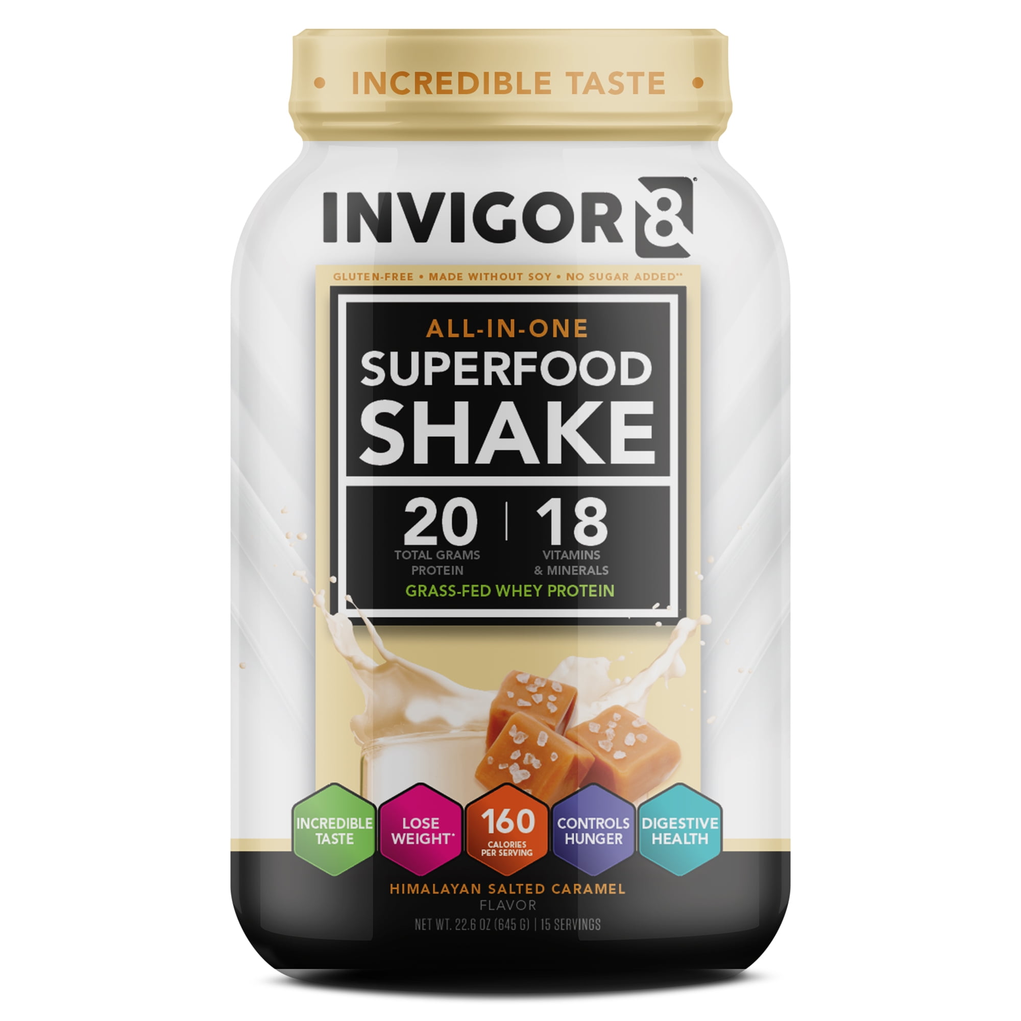 INVIGOR8 Superfood Shake, Salted Caramel - Gluten-Free, Non GMO, Whey ...