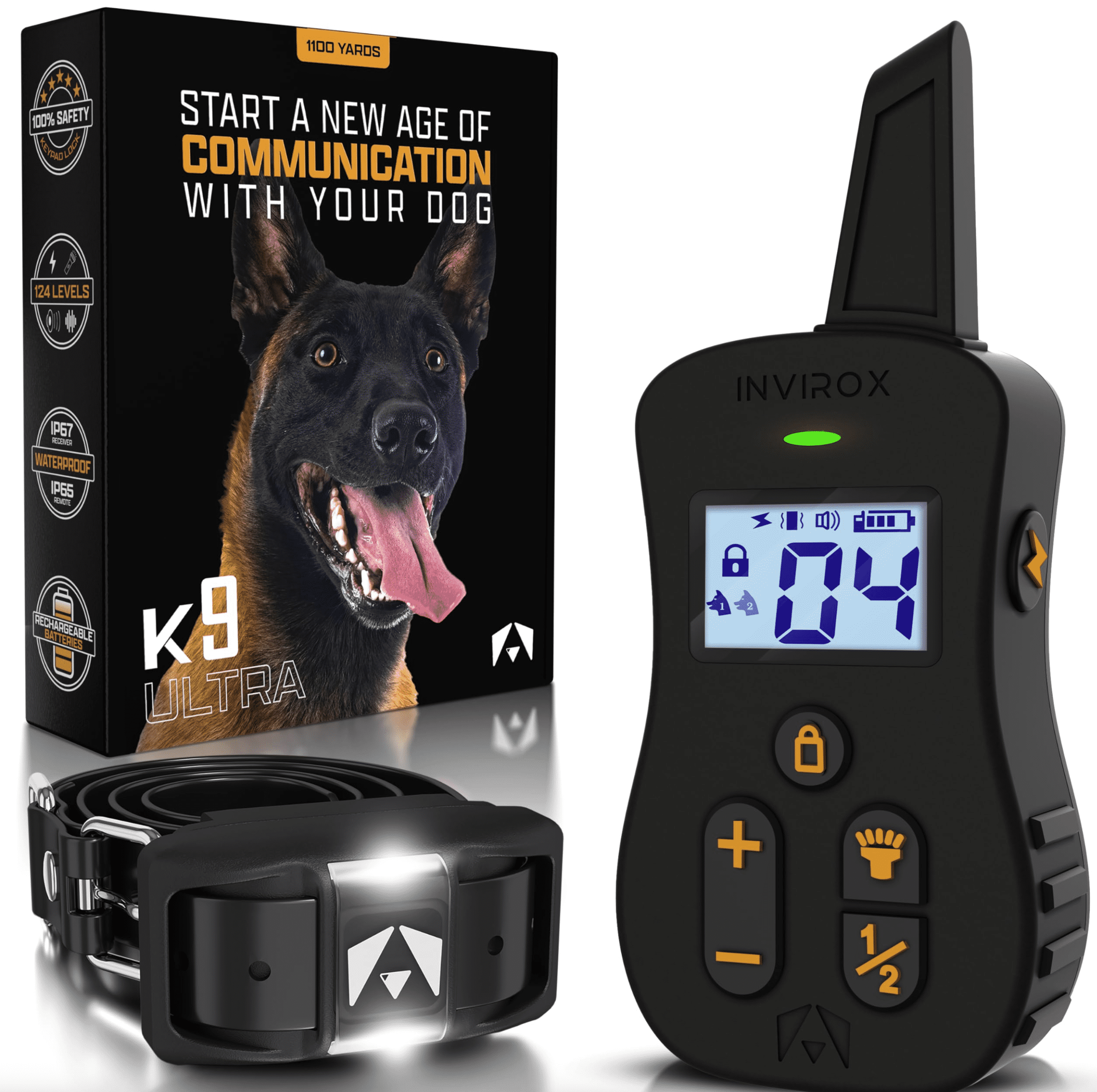 INVIROX Dog Shock Collars [Ultra K9 X2] 124 Levels, 4 Modes, Night ...
