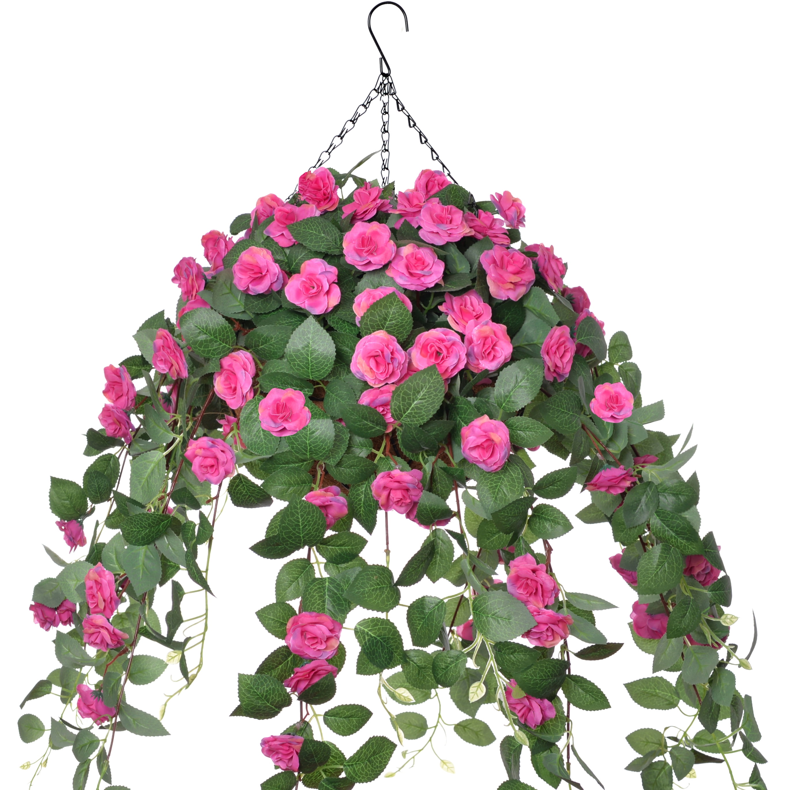 INXUGAO Pink Artificial Silk Rose Flower in Hanging Basket with 12 inch ...