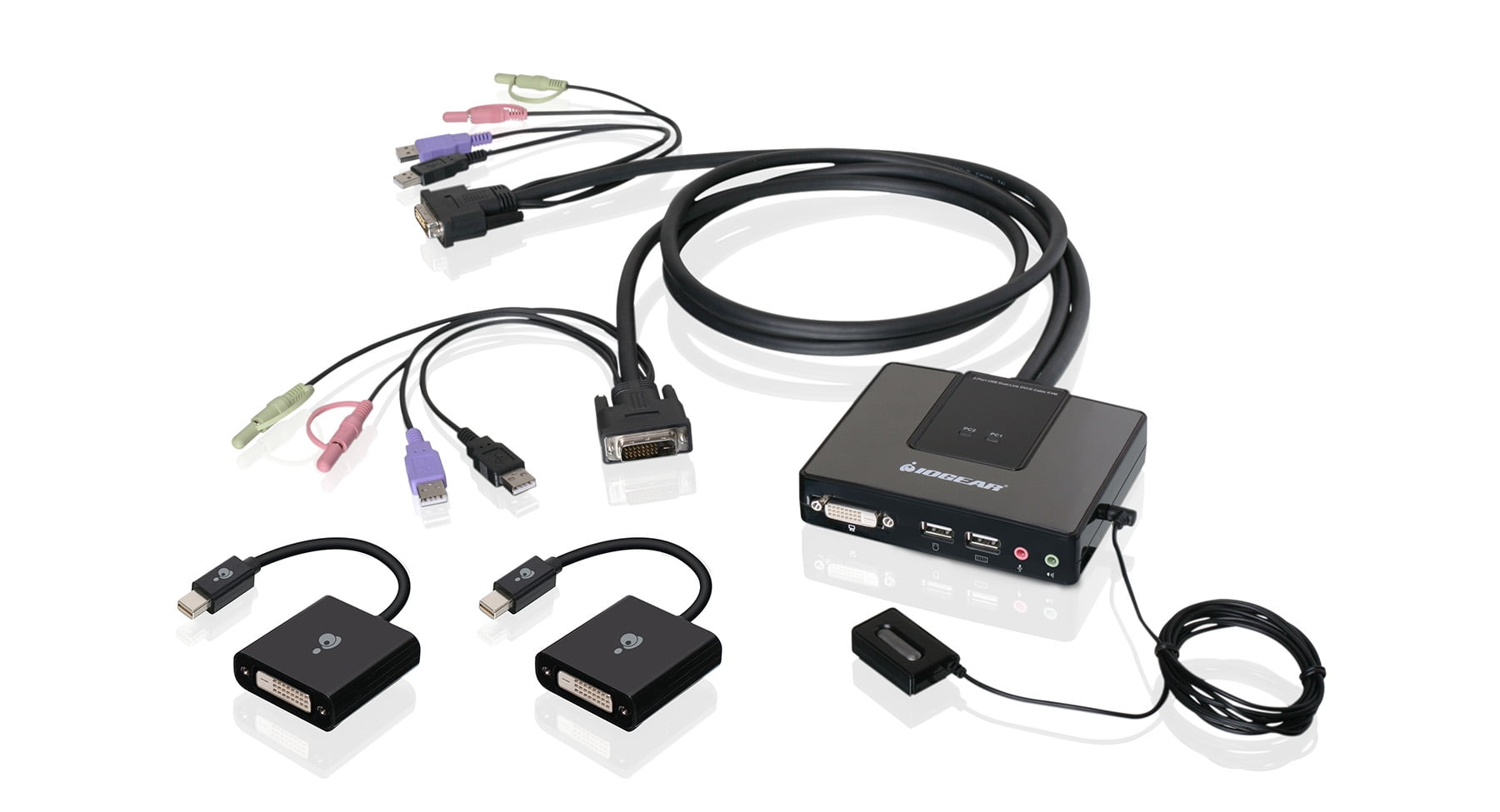 IOGEAR 2-Port Dual-Link DVI and Mini DisplayPort Cable KVM Kit with 2.1 ...