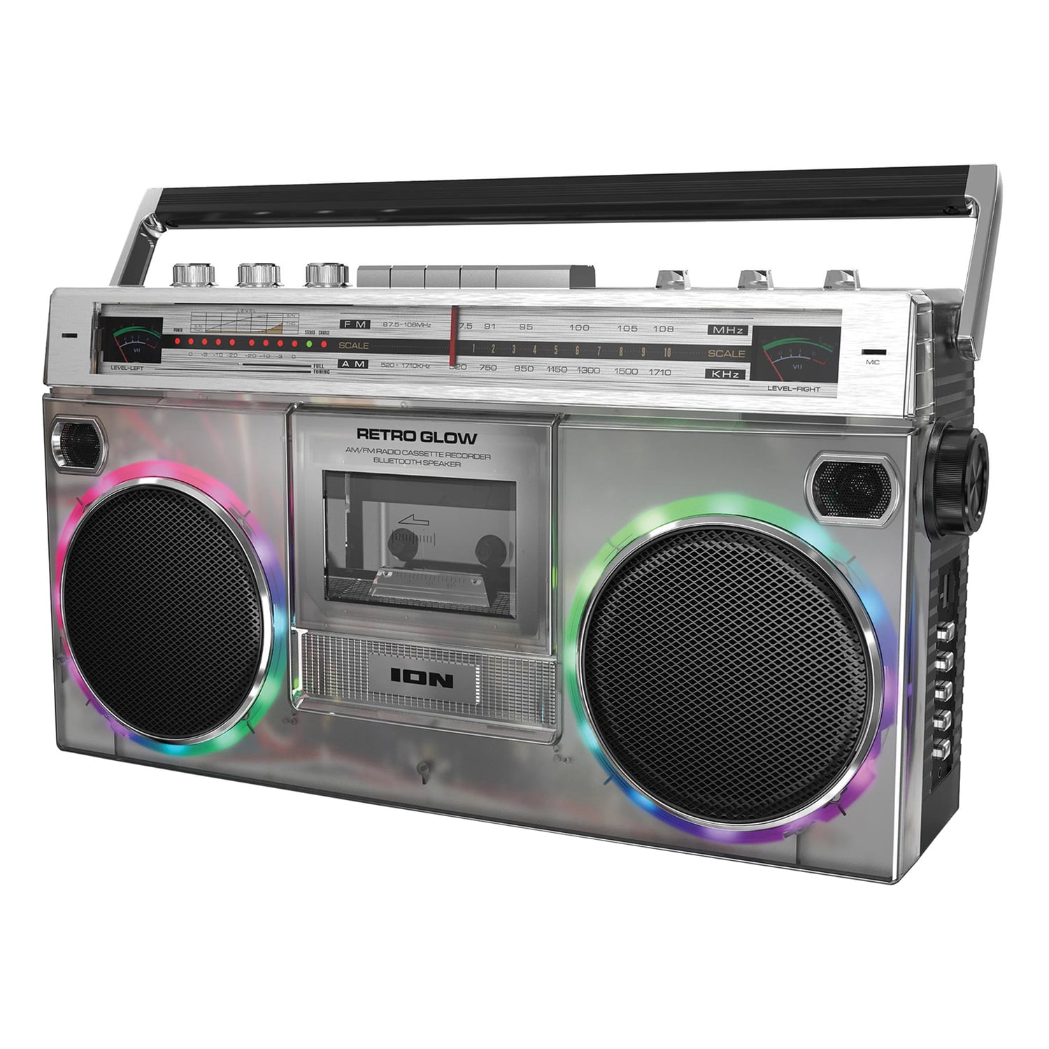 ION Retro Glow Bluetooth Cassette/Radio Boom Box with LED Lights ...