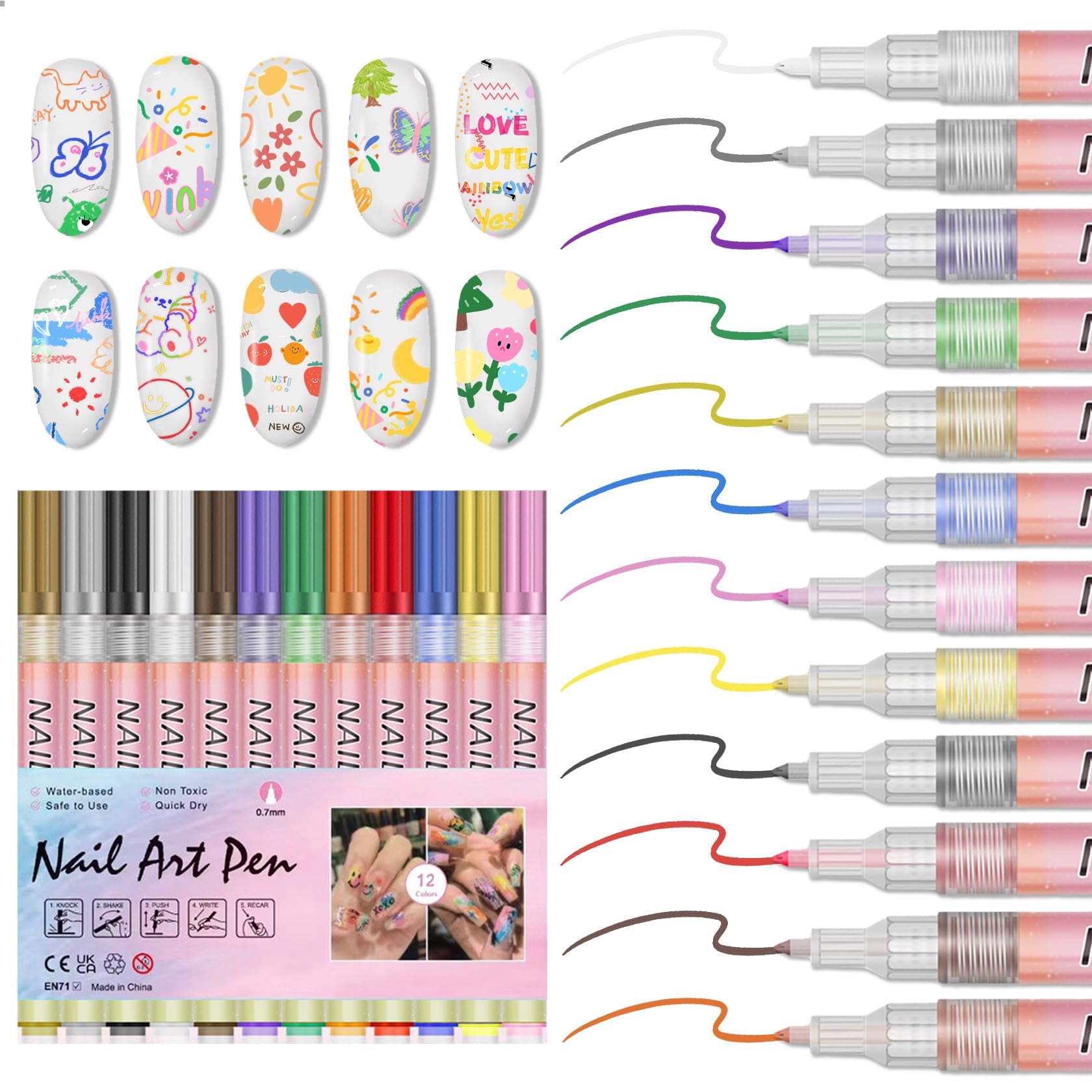 IONSGAKO Nail Art Pens TMA2 Set 3D Nail Polish Pens Acrylic Paint Nail ...