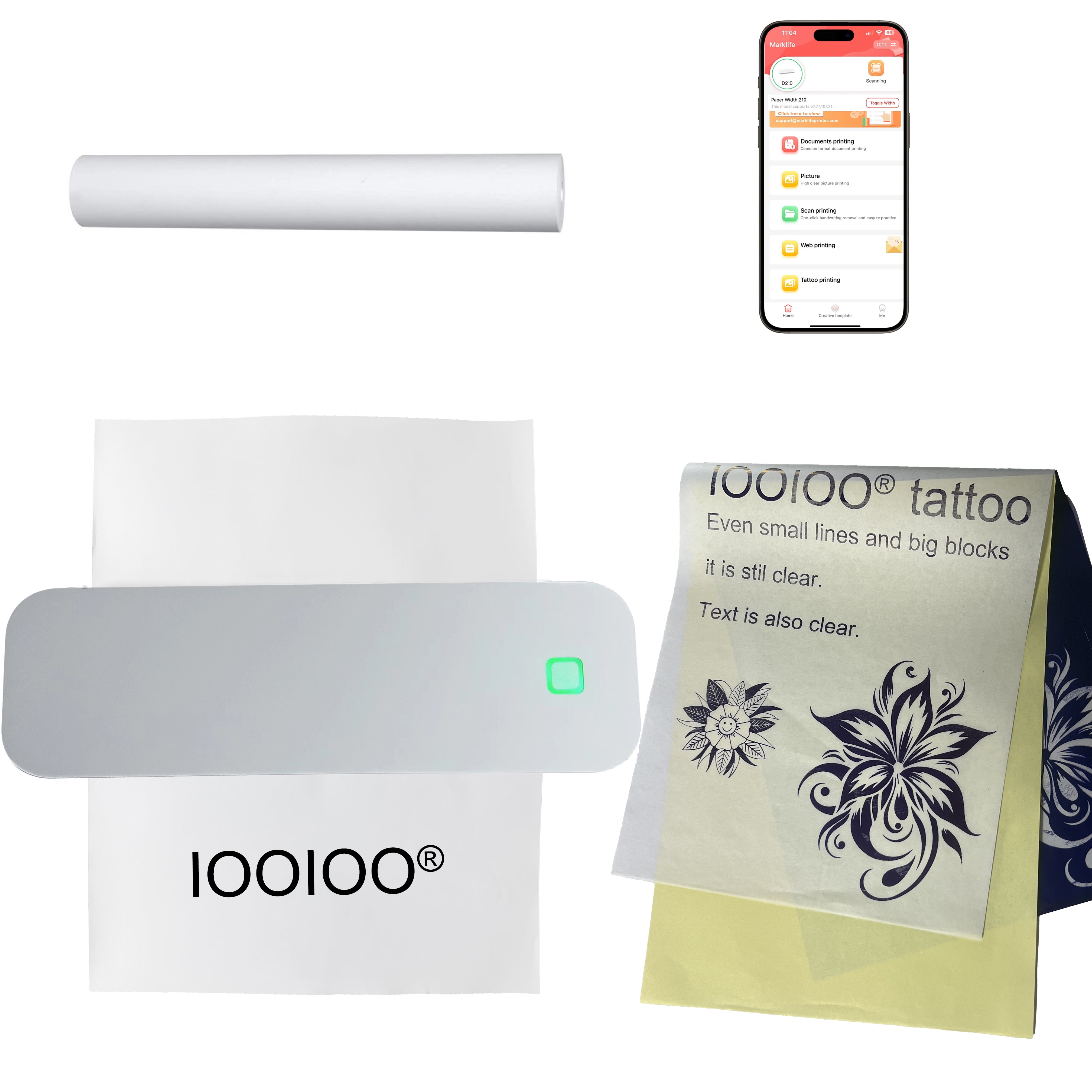IOOIOO Portable Printer for Tattoo Stencil Transfer Paper, and for 8.5 ...