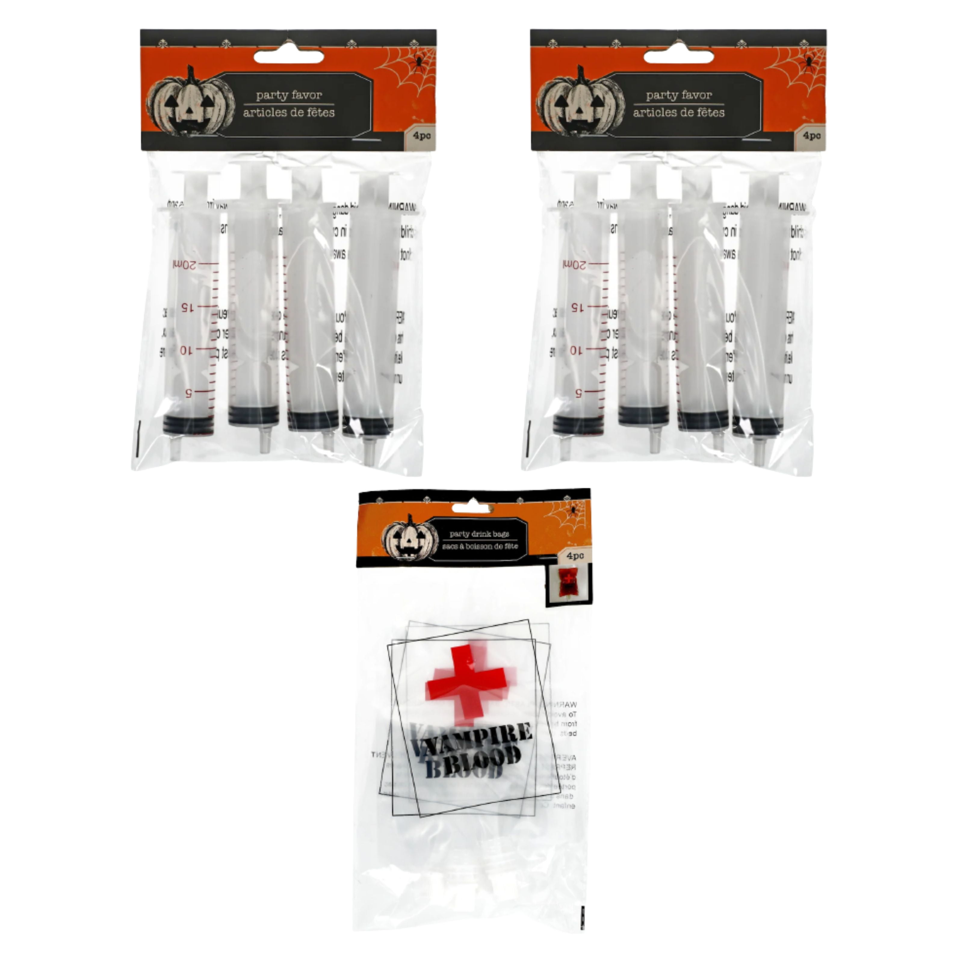 IOS Halloween Essentials 4pcs Blood Bank Drinking Bag and 8pcs Plastic Syringe For Vampire ...