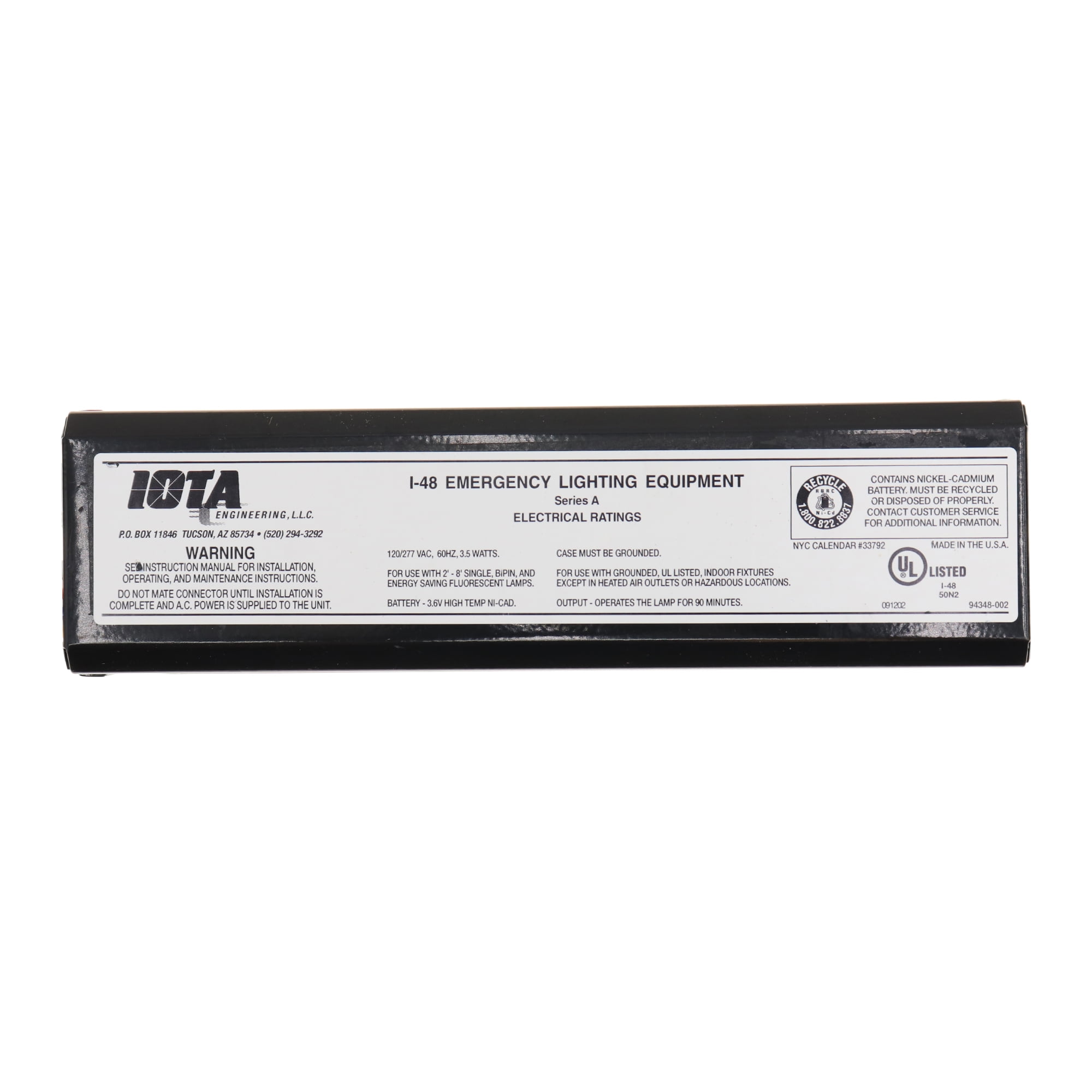 IOTA I-48-SERIES-A Linear Fluorescent Emergency Lighting Ballast, 120 ...