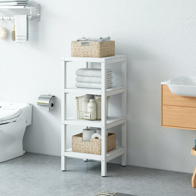 IOTXY 4-Tier Solid Wood Rack - Multipurpose, White Stand for Bathroom ...