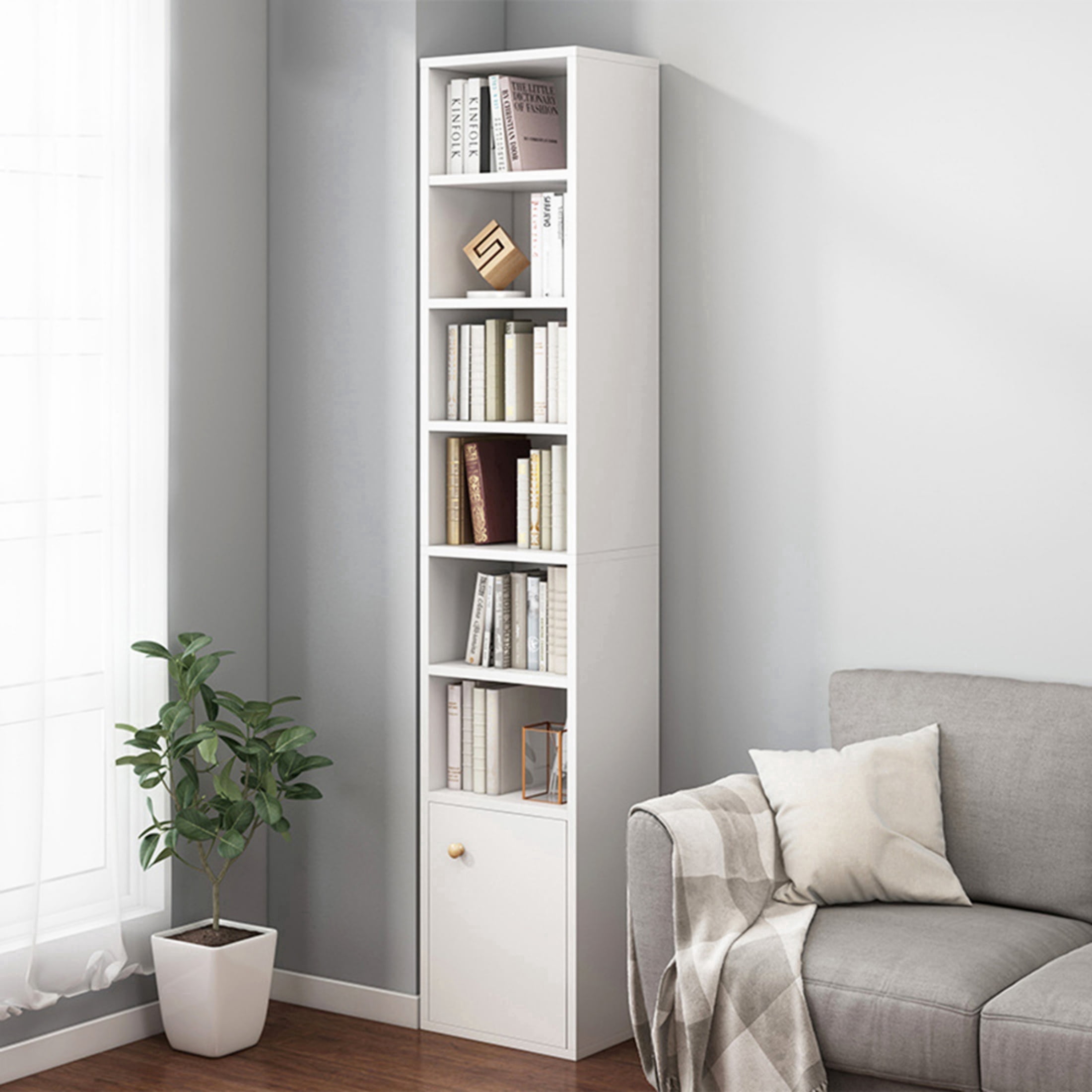 IOTXY Wooden Narrow Corner Bookcase - 70.8″ Tall 6 Cubes Open ...