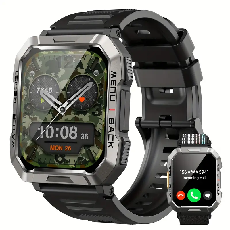 IOWODO Military Smart Watches for Men, Bluetooth Call Receive, 2.01 ...