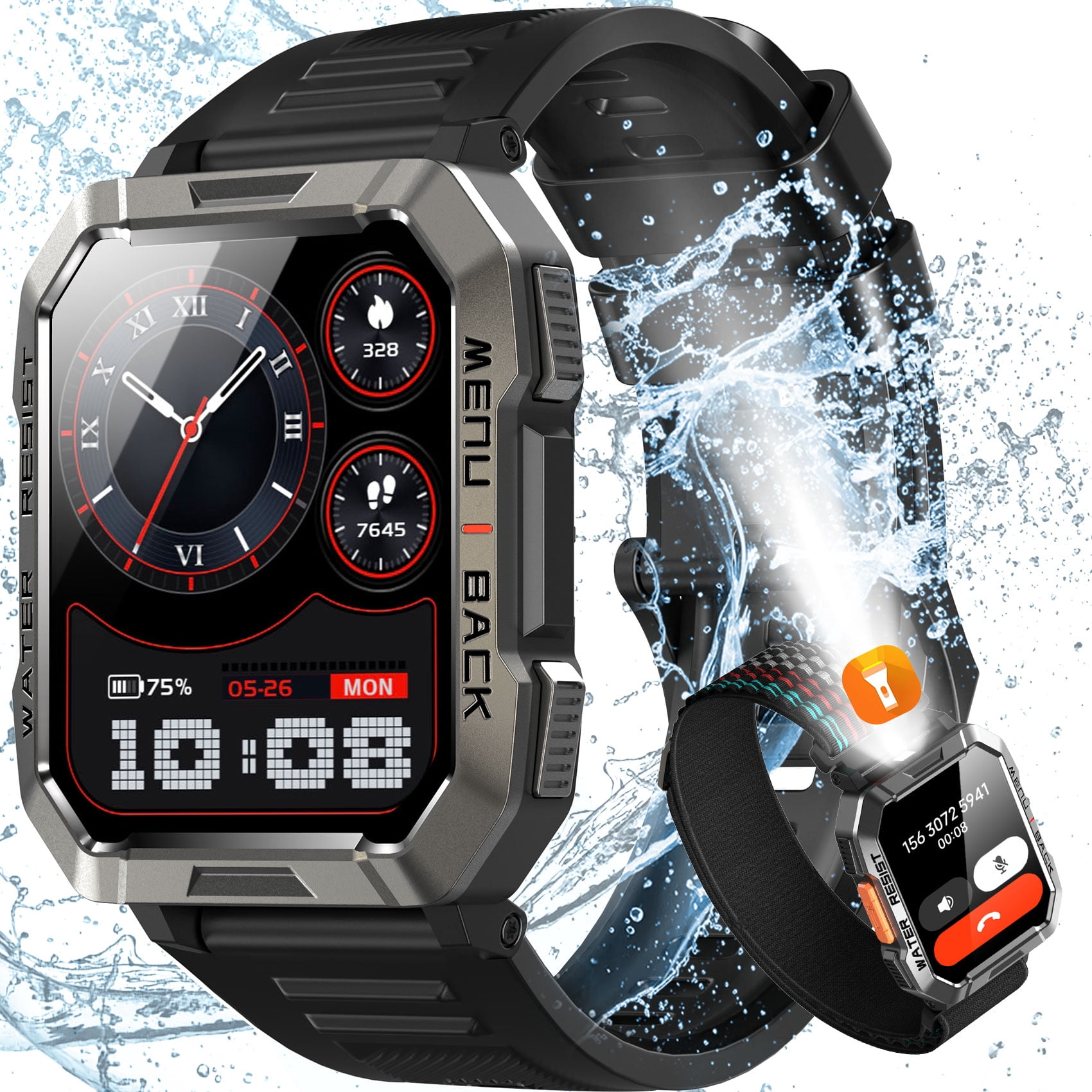 IOWODO 2.01-inch Men Military Smartwatch with Answer/Make Calls/100 ...