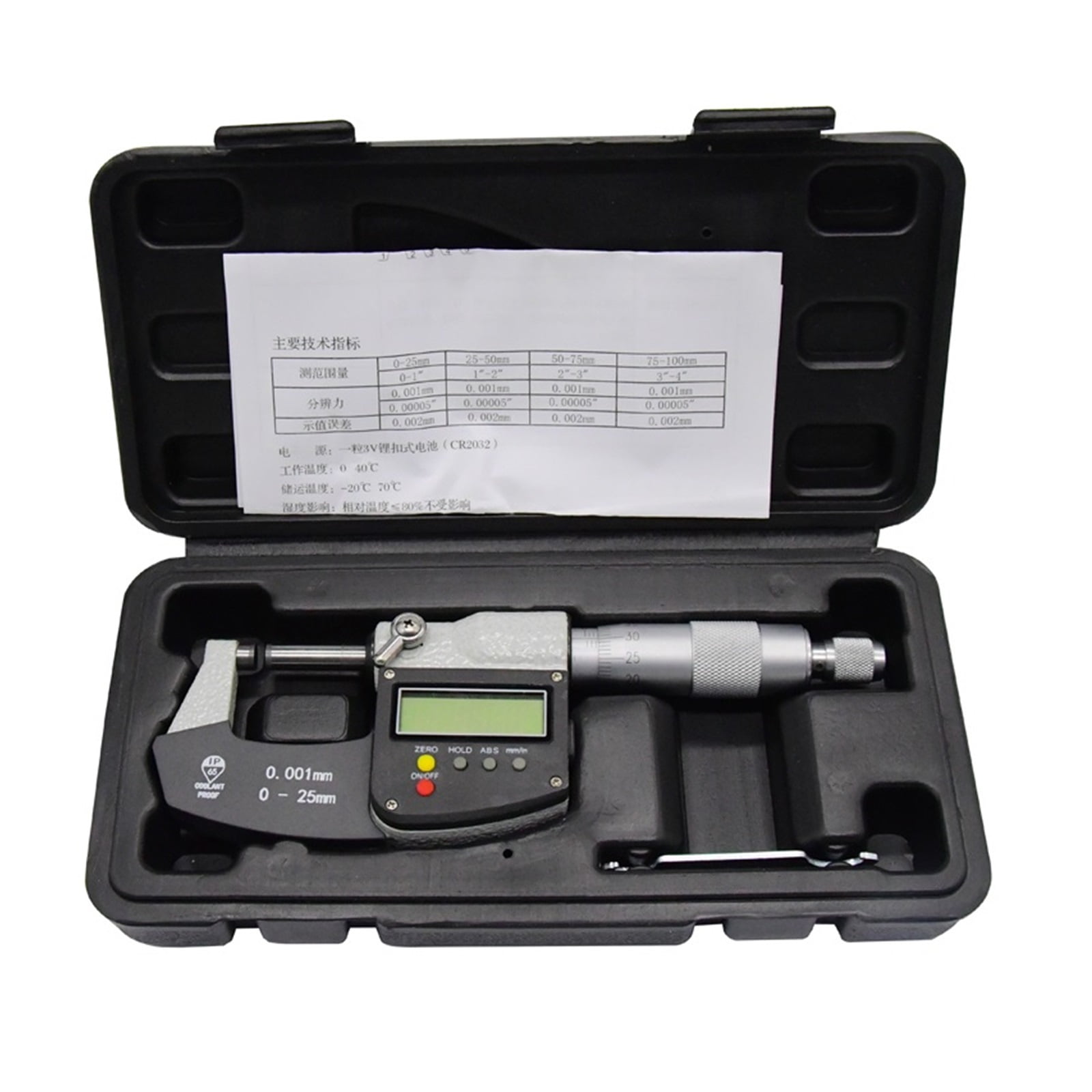 IP 65 Outside Micrometer 0-25mm Large Screen Digital Micrometer Caliper ...