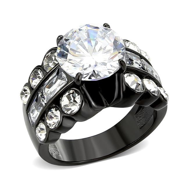 IP Black Ion Plating Stainless Steel Ring with AAA Grade CZ, Clear ...