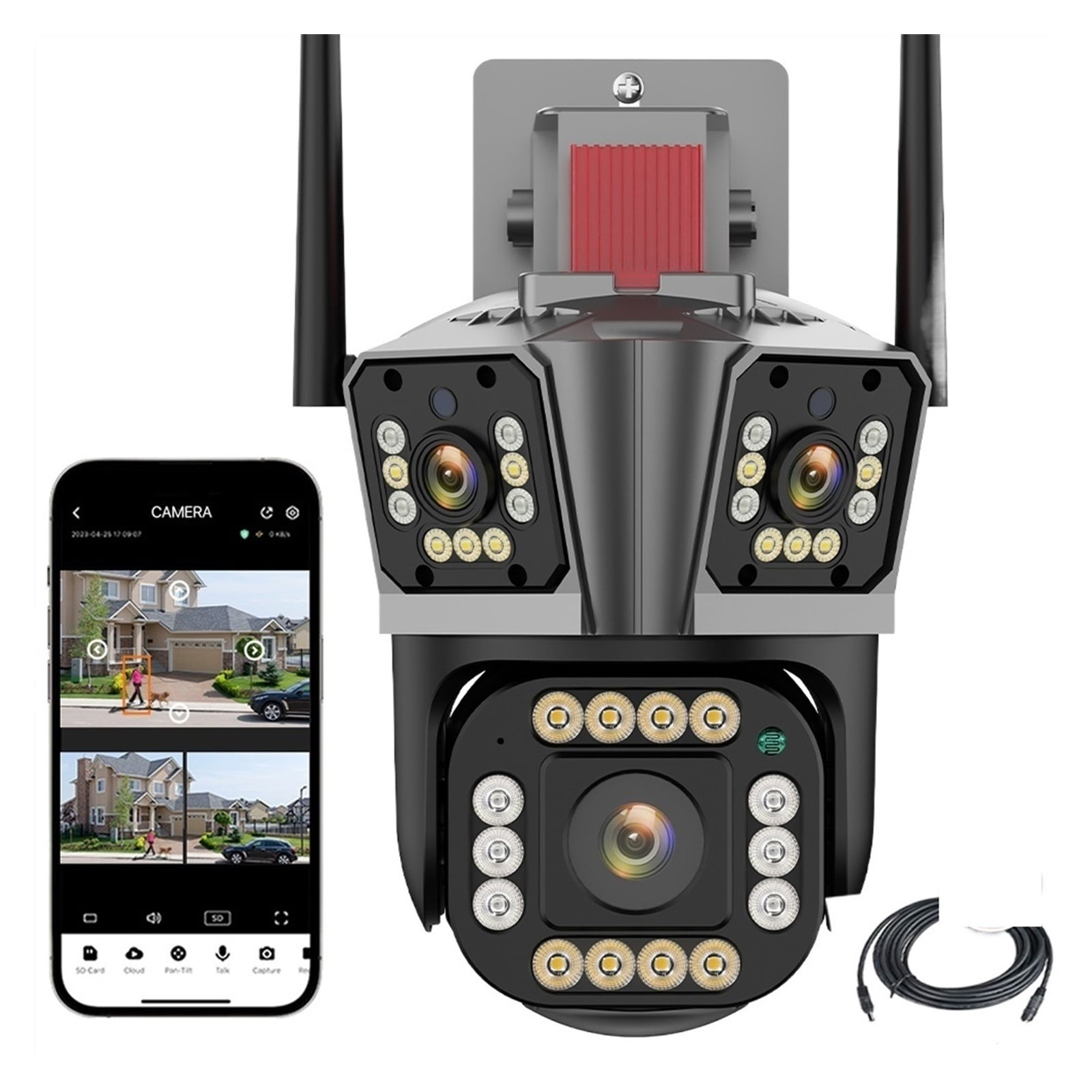 IP Camera 2K 5K 12MP HD Three Lens PTZ Camera Outdoor 2K Dual Lens ...