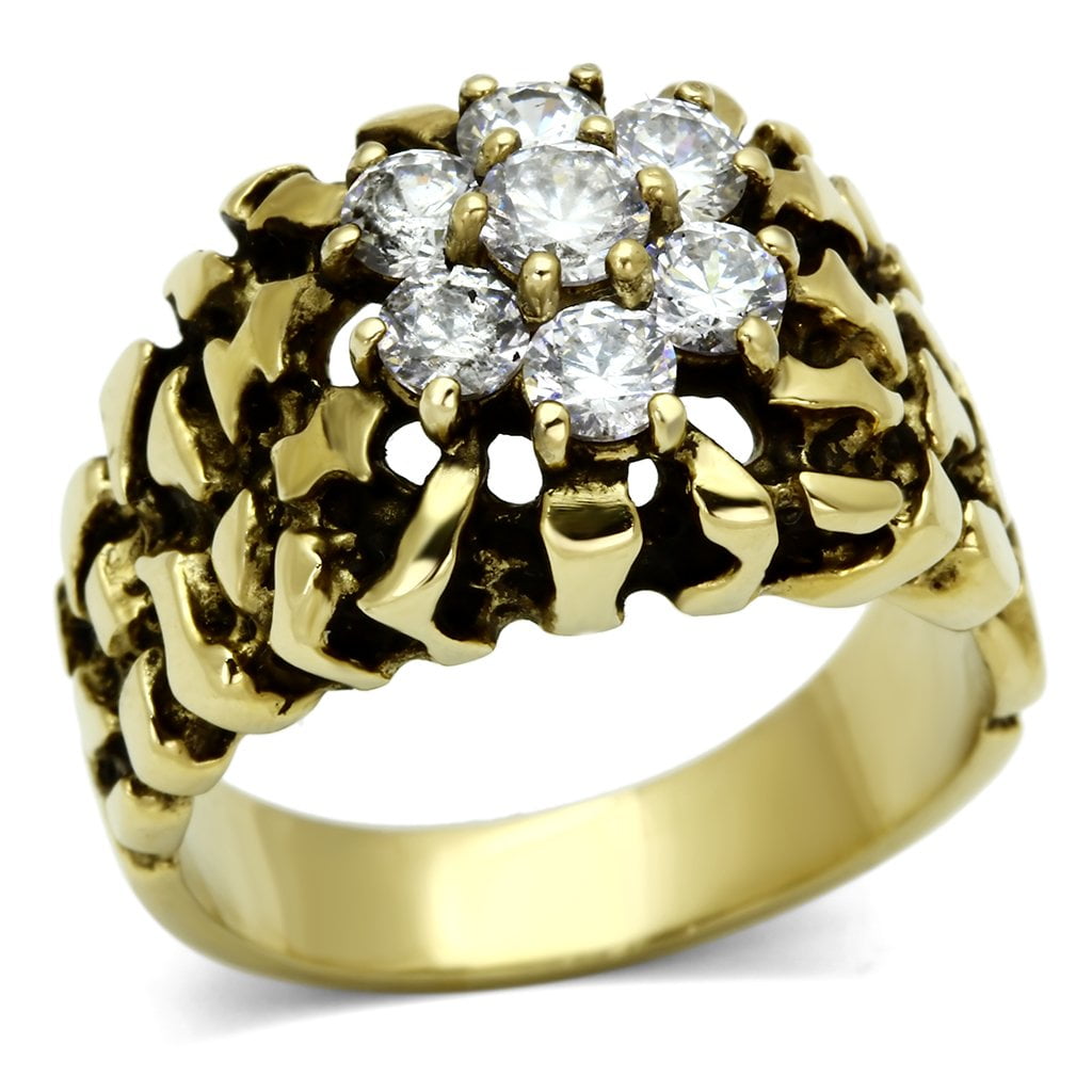 IP Gold(Ion Plating) Stainless Steel Ring with AAA Grade CZ in Clear ...