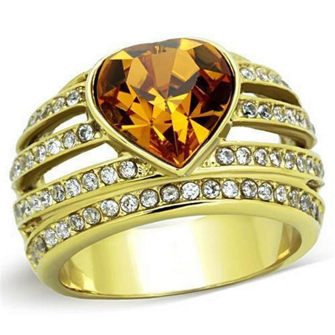 IP Gold Ion Plating Stainless Steel Ring with Top Grade Crystal, Topaz ...