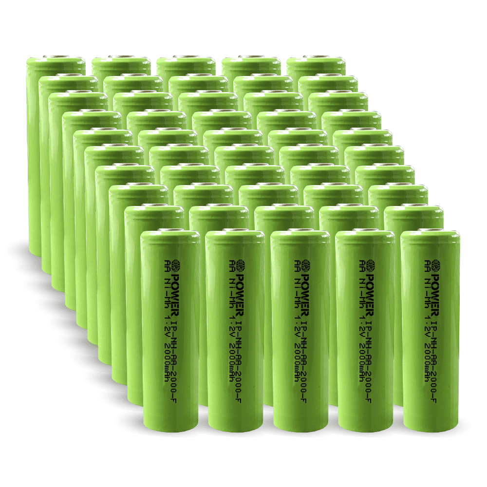 IP POWER NiMh Nickel Metal Hydride AA 1.2V 2000mAh Rechargeable Flat Top Battery (No Tabs) - 50 ...