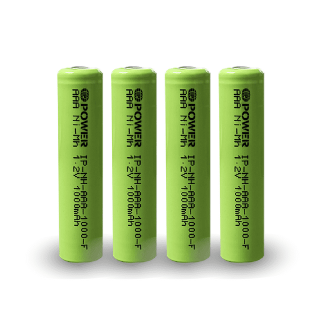 IP POWER NiMh Nickel Metal Hydride AAA 1.2V 1000mAh Rechargeable Flat Top Battery (No Tabs) - 4 ...