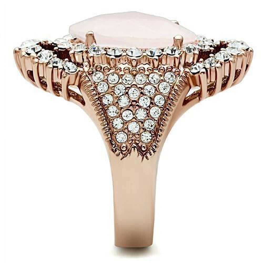 IP Rose Gold(Ion Plating) Brass Ring with Precious Stone PINK CRYSTAL ...