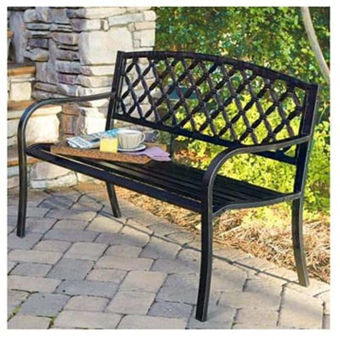 IP-SV131FB Outdoor Patio Garden Metal Bench with Lattice Panel Back ...