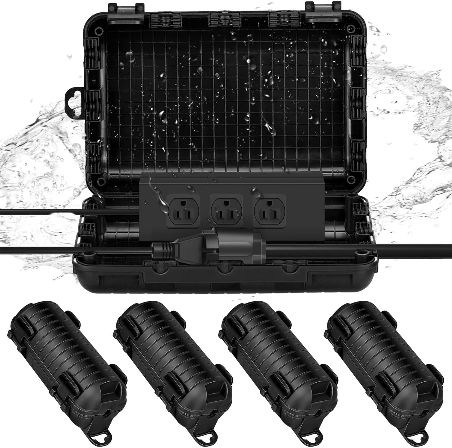 IP44 Large Outdoor Waterproof Extension Cord Box with 4 Pcs Small Weatherproof Extension Cord ...