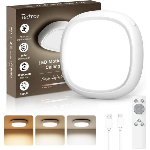 Tedmos Waterproof Wireless Shower Light with 12000mAh Rechargeable ...