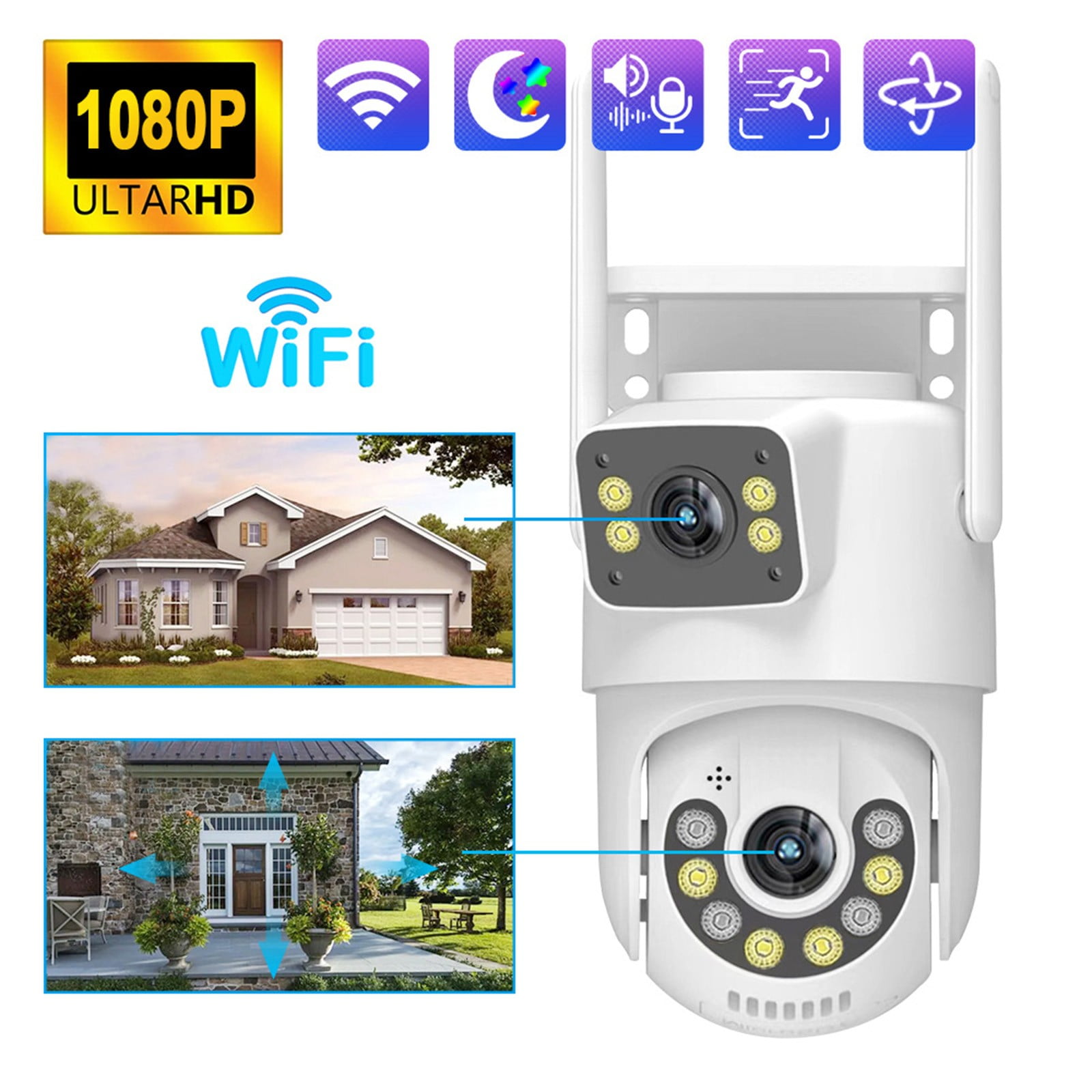 IP65 Wireless Surveillance Camera 360° Outdoor Home Monitor HD Dual ...