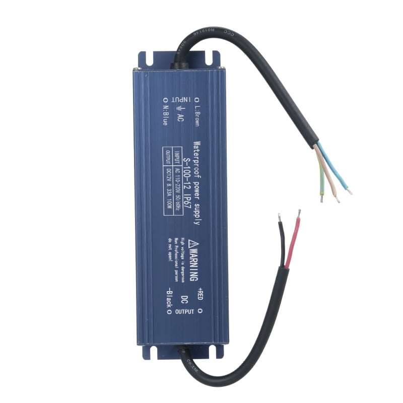IP67 Waterproof LED Driver Switch Power Supply Transformer Adapter AC 110V-220V to DC 12V 100W ...