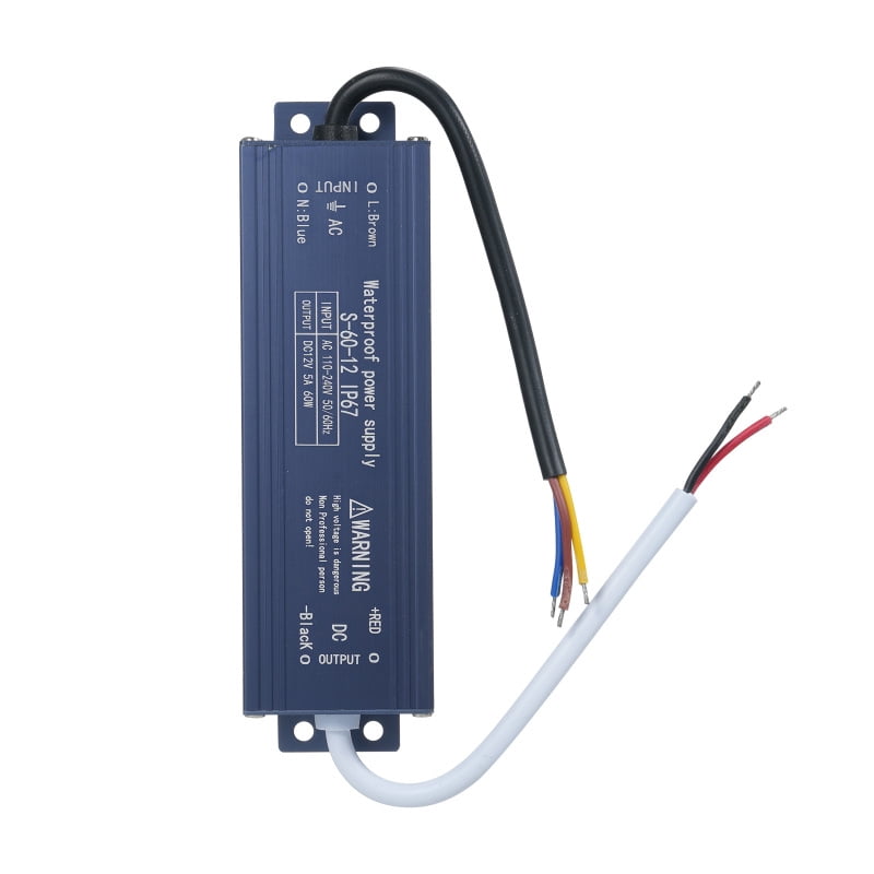 IP67 Waterproof LED Driver Switch Power Supply Transformer Adapter AC 110V-240V to DC 12V 60W ...