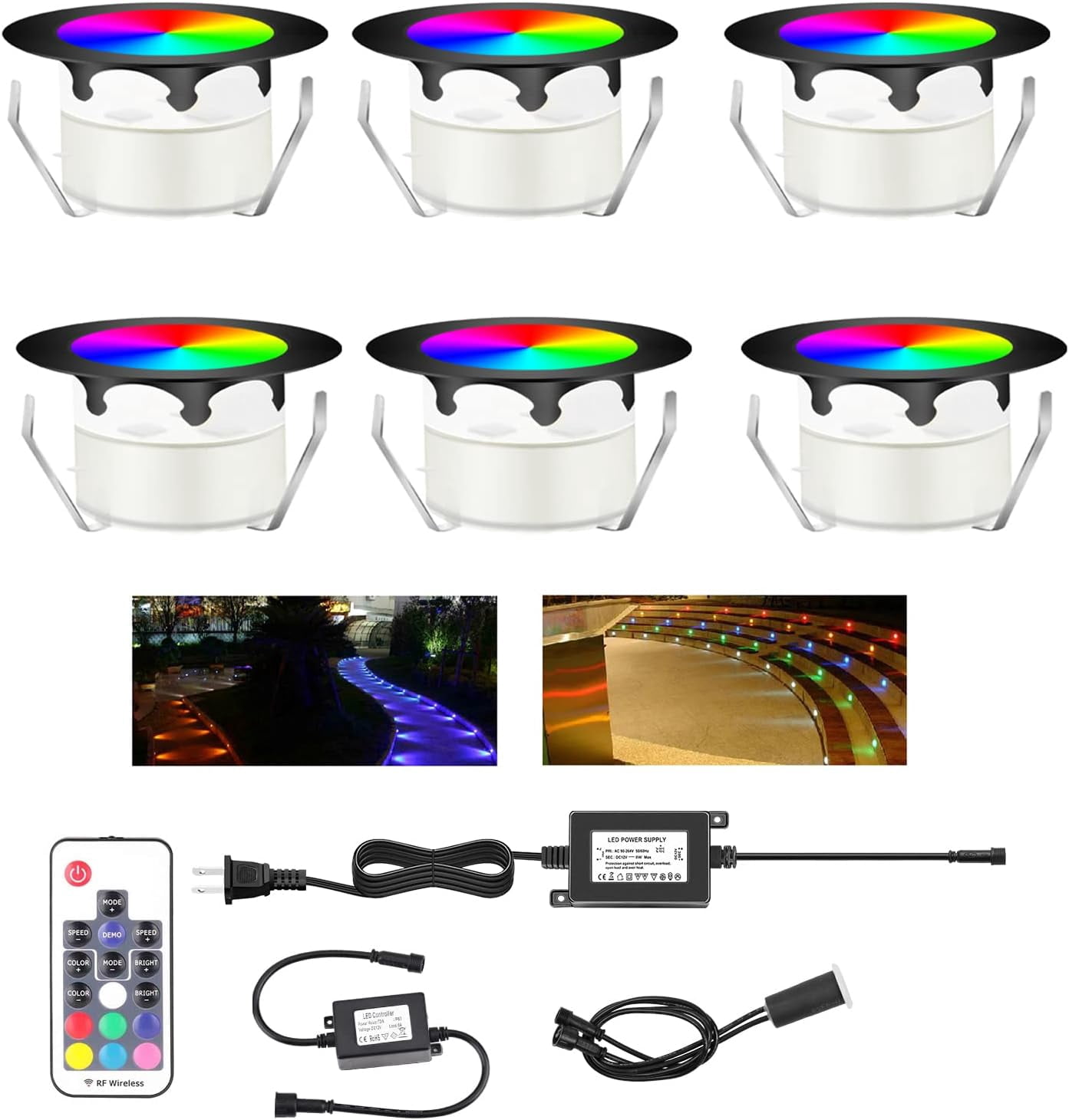 IP67 Waterproof \u03a61.78 Dimmable LED Deck Lights Kit 6 Pack Black ...